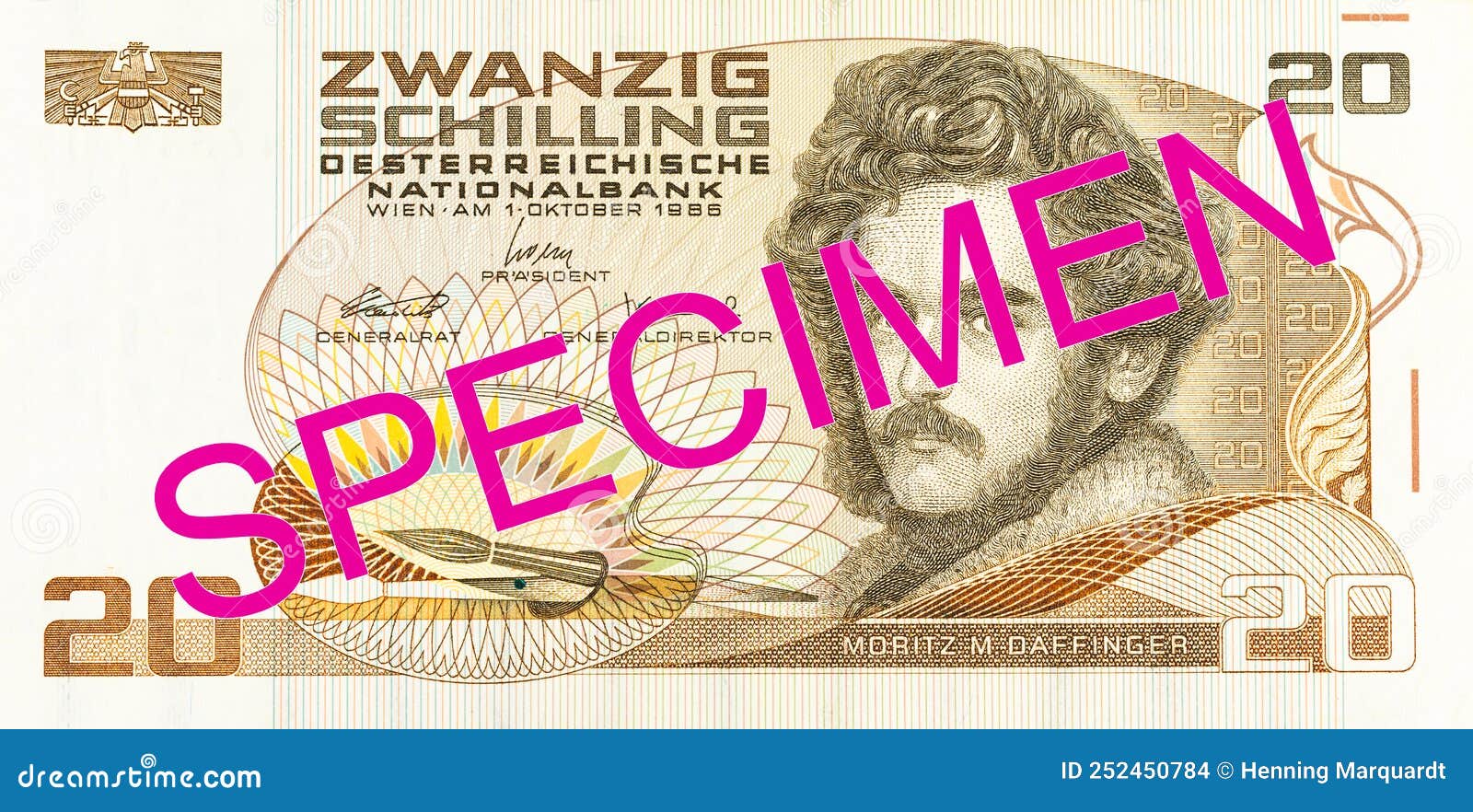 20 Austrian Schilling Bank Note Obverse Stock Photo - Image of savings ...