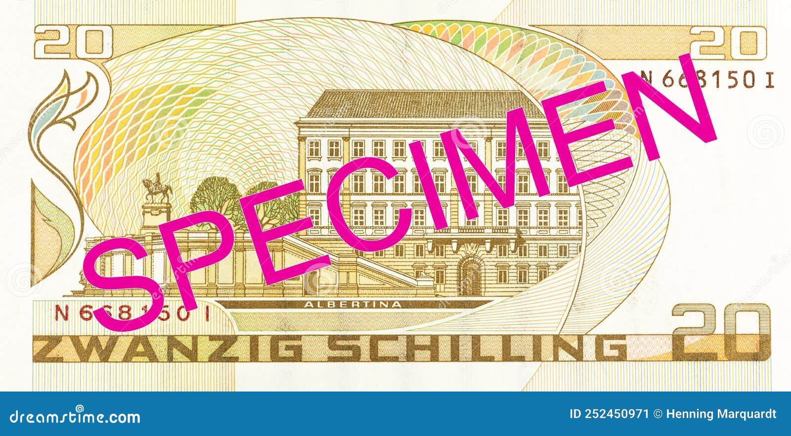 20 Austrian Schilling Bank Note Reverse Stock Image - Image of closeup ...
