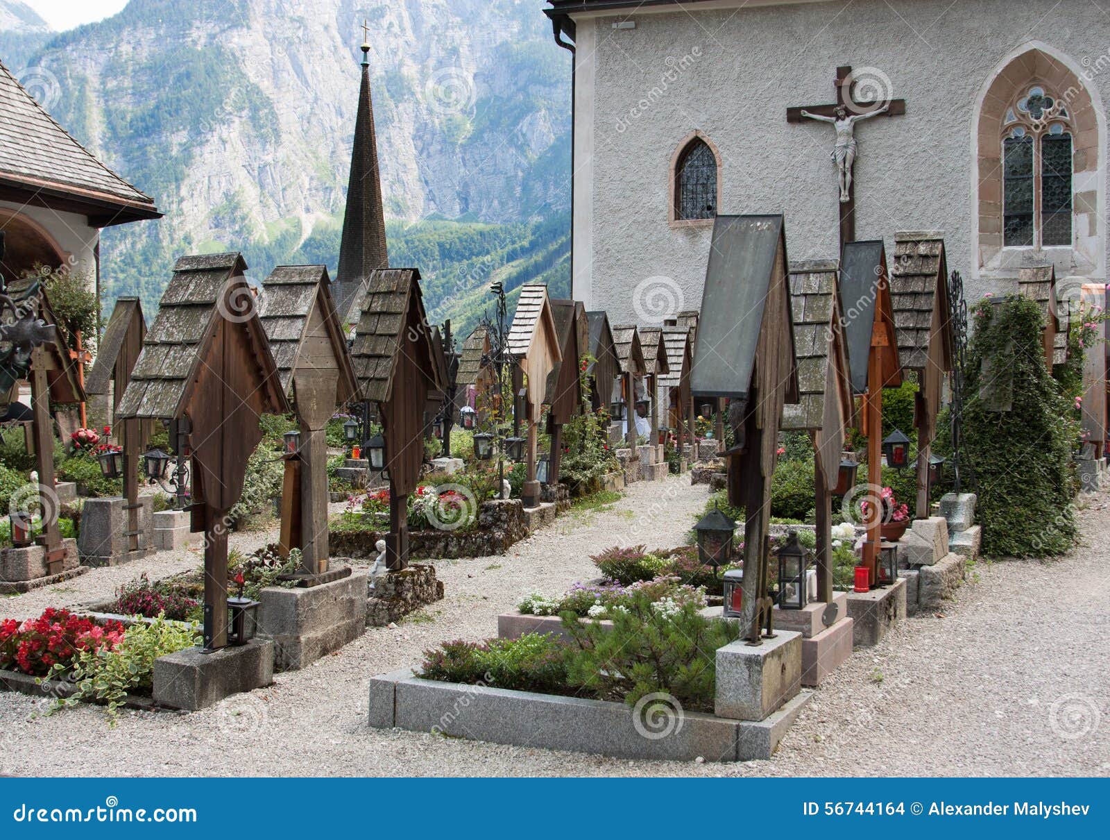 Austrian Village Hallstatt Cemetery on Sunset Stock Photo - Image of ...