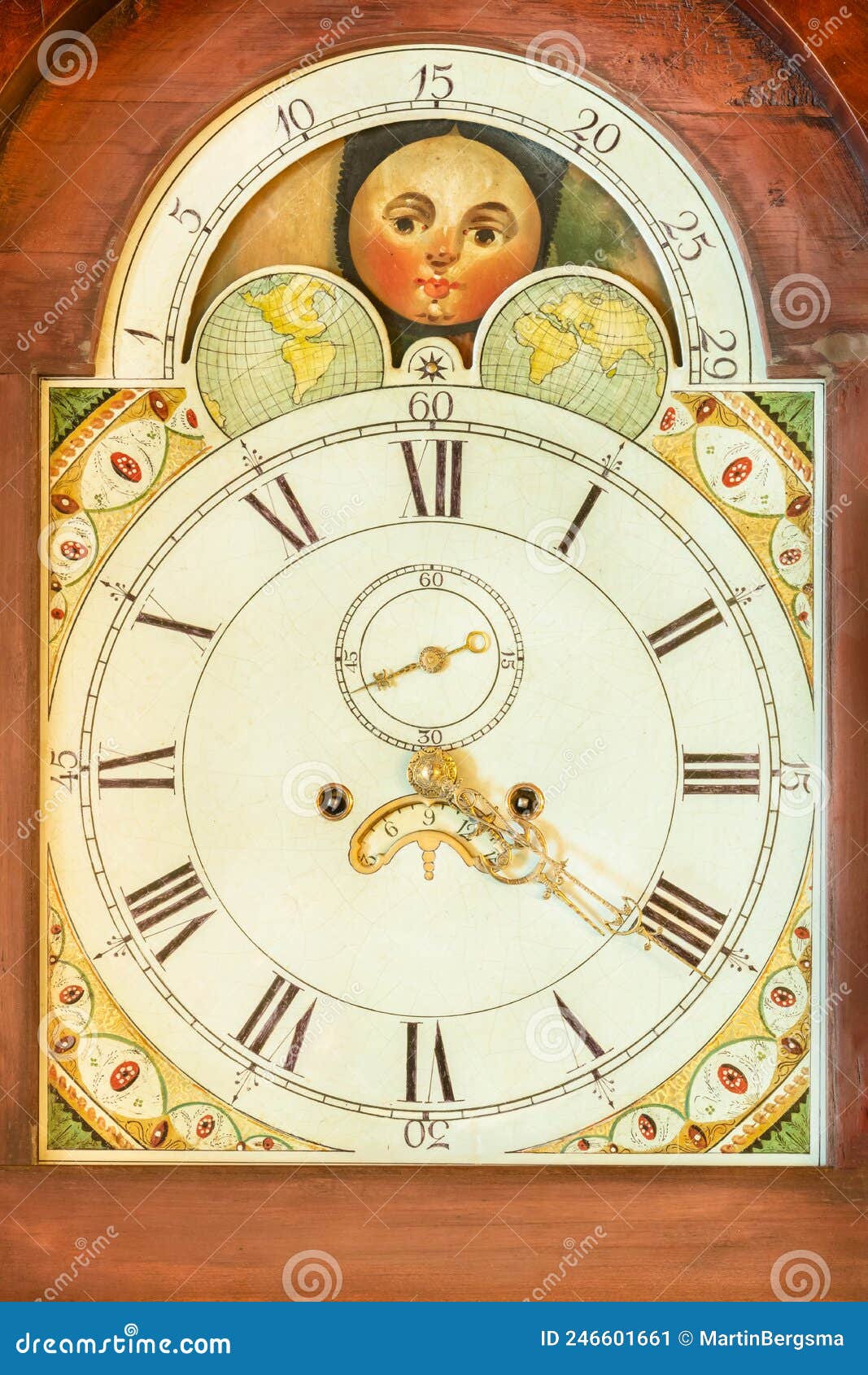 Ancient Clock with Moon and Star Rotation in a Wooden Casing Editorial ...