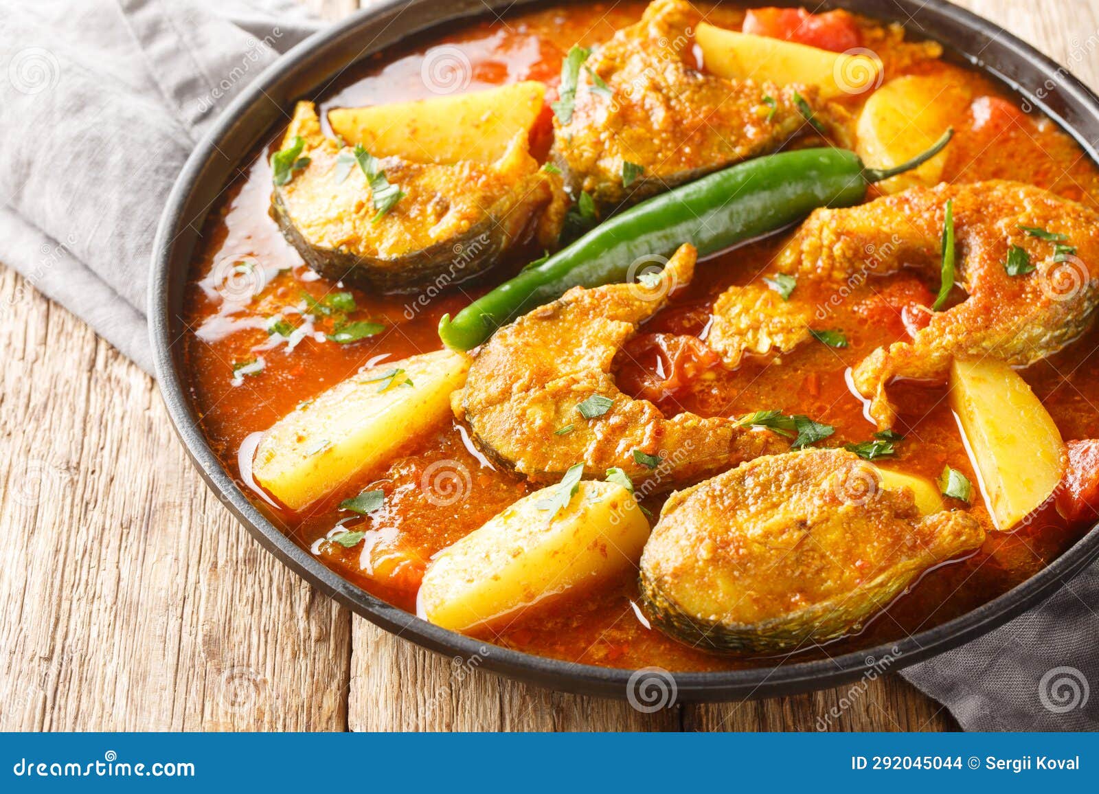 Authentic Bengali Fish Curry with Potato Closeup on the Plate ...