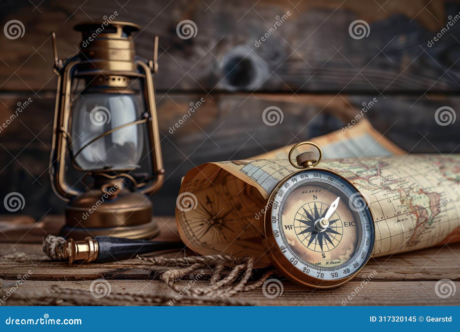 Authentic Compass and Lantern on a Sailor S Map Stock Image - Image of ...