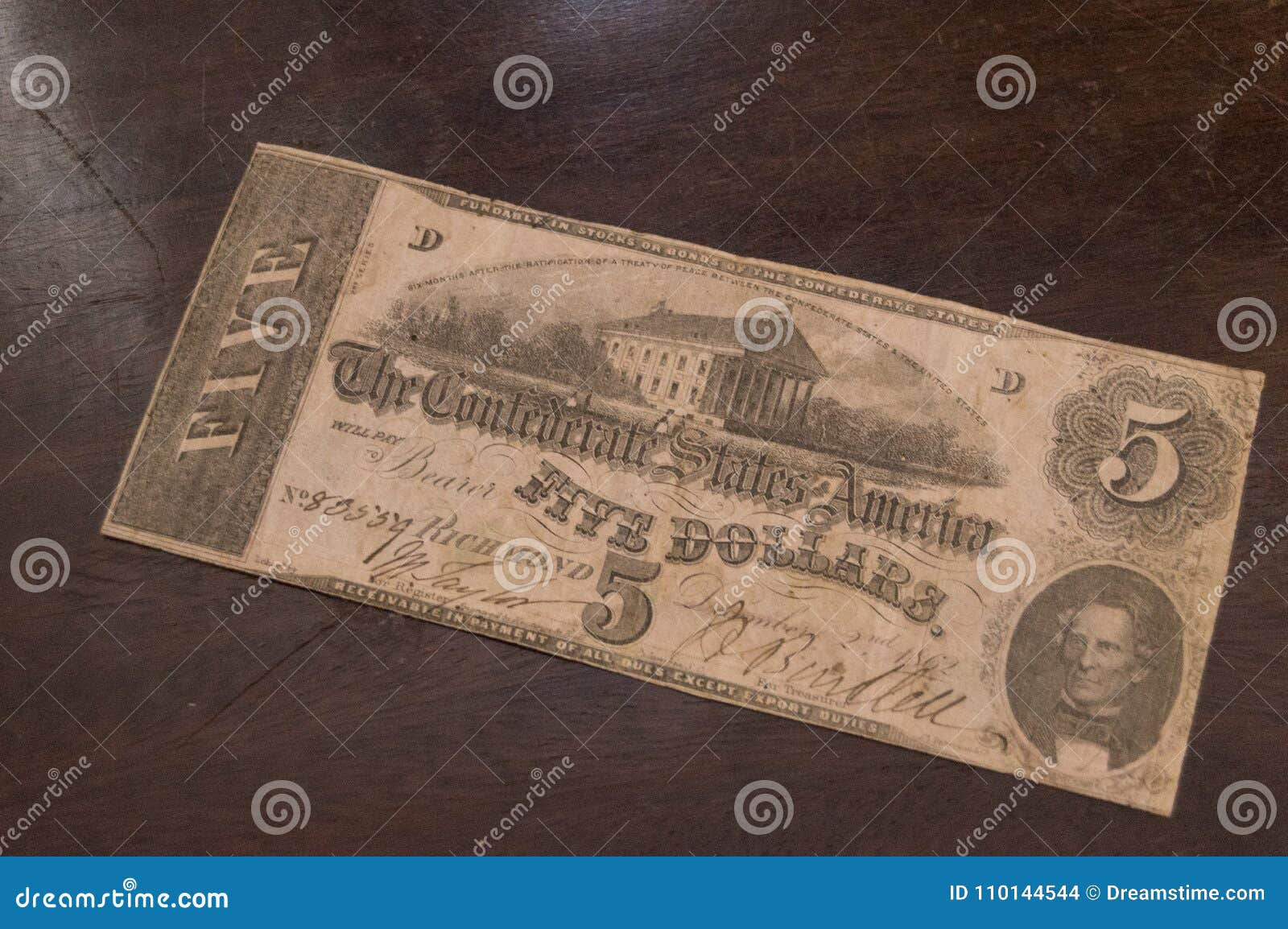 Confederate 5 Dollar Bill stock photo. Image of virginia - 110144544