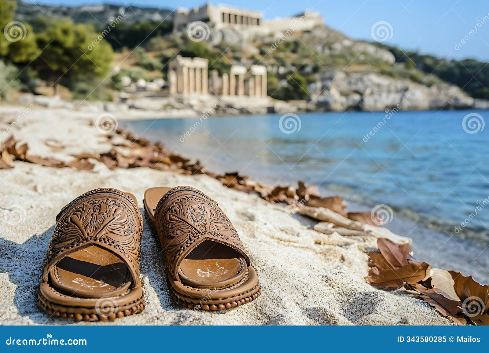 Authentic Greek Leather Sandals Featuring Detailed Handcrafted Patterns ...