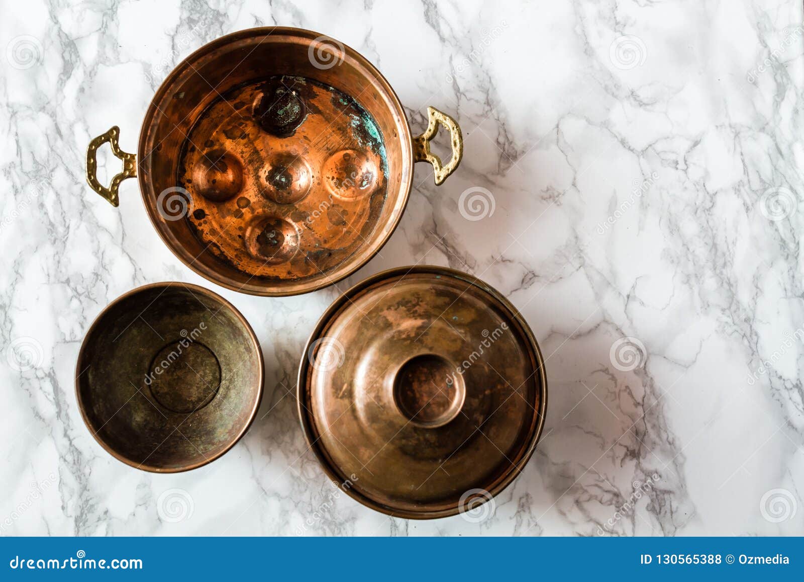 Authentic Handmade Turkish Copper Pots Stock Photo - Image of hammered ...