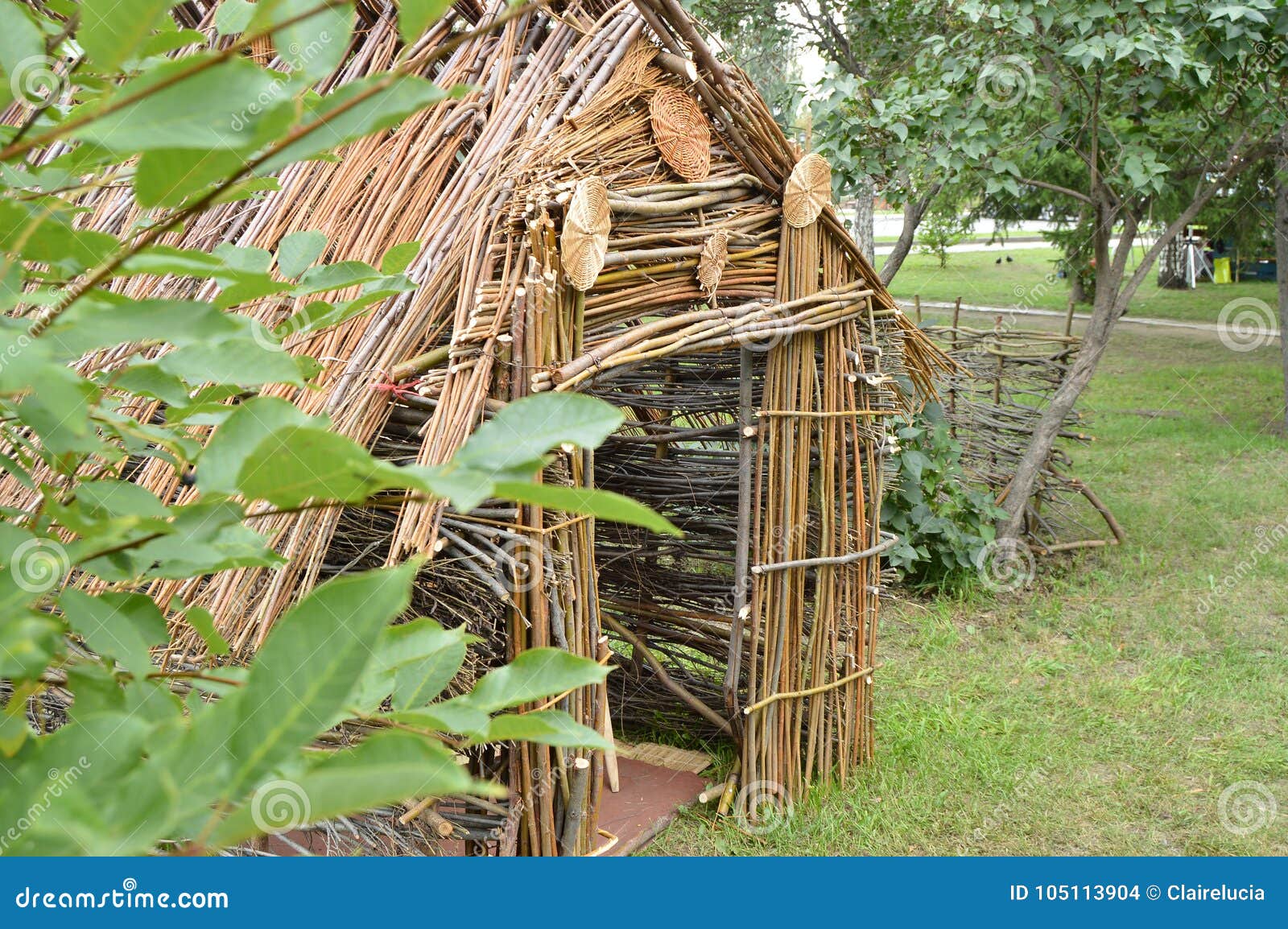 Authentic Hut from the Branches of the Forest, Summer Sunny Day Stock ...