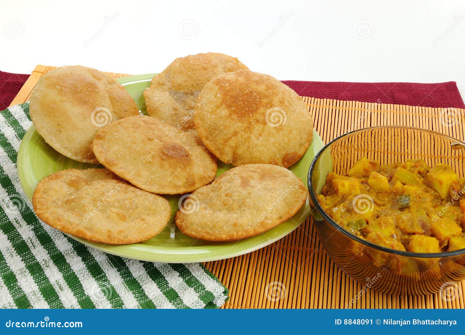 Authentic Indian Poori Bhaji Dish Stock Image - Image of leaves ...