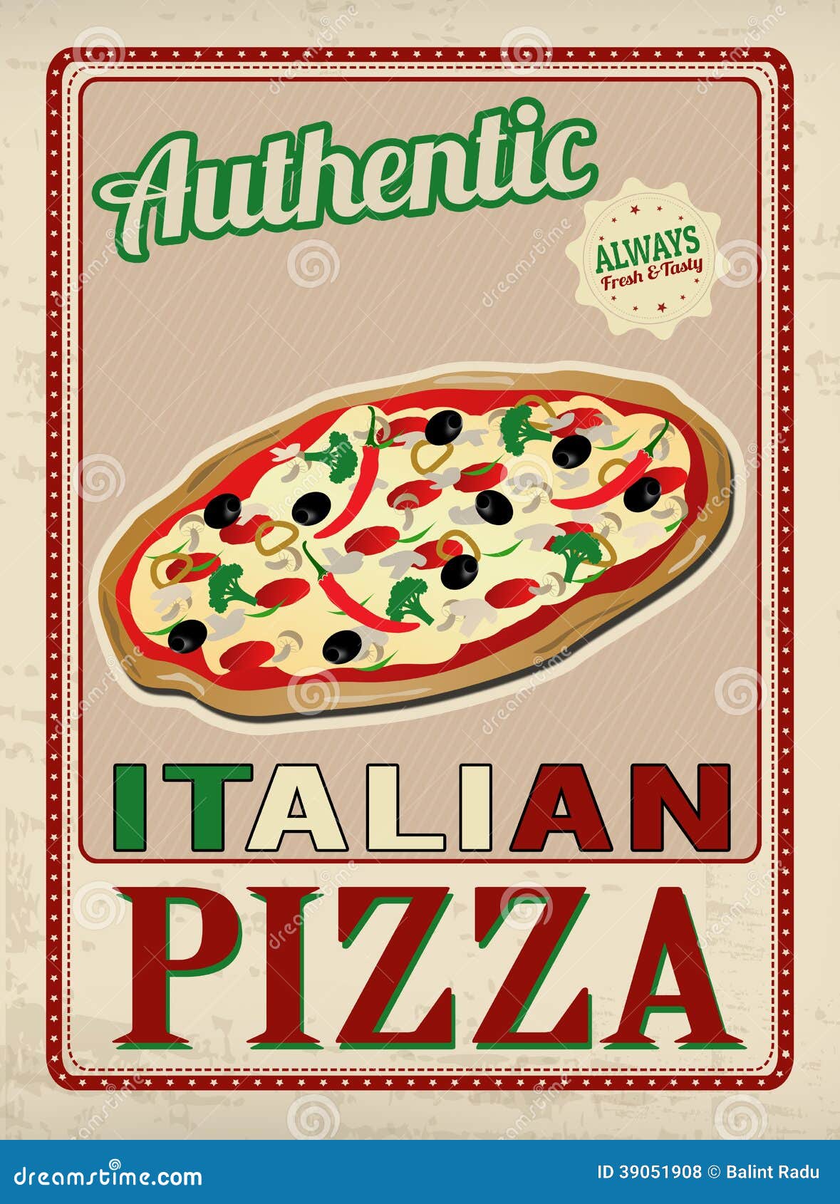 Authentic Italian Pizza Retro Poster Stock Vector - Illustration of ...