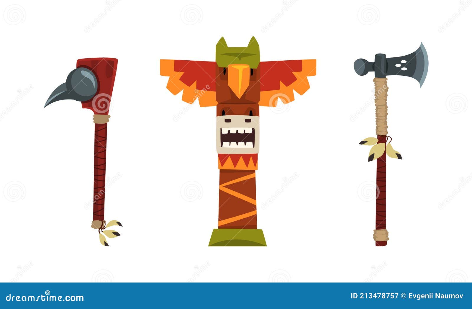 Authentic Items And Tools Of Native American Indians Vector Set ...