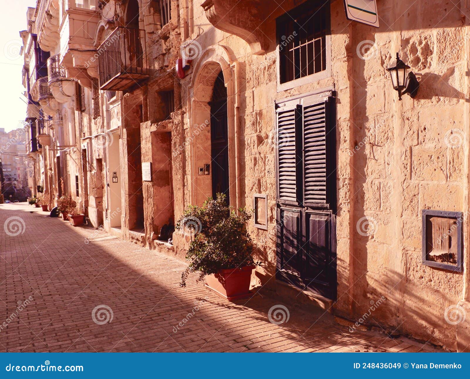 Authentic Maltese Buildings Lit by Evening Sun Downtown in Valletta ...