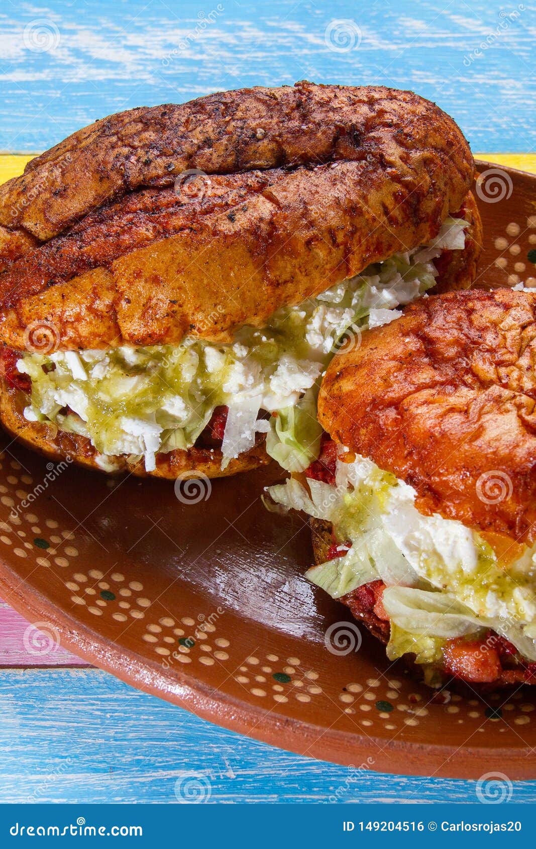 Mexican Pambazos with Green Sauce Stock Photo - Image of lunch, meat ...