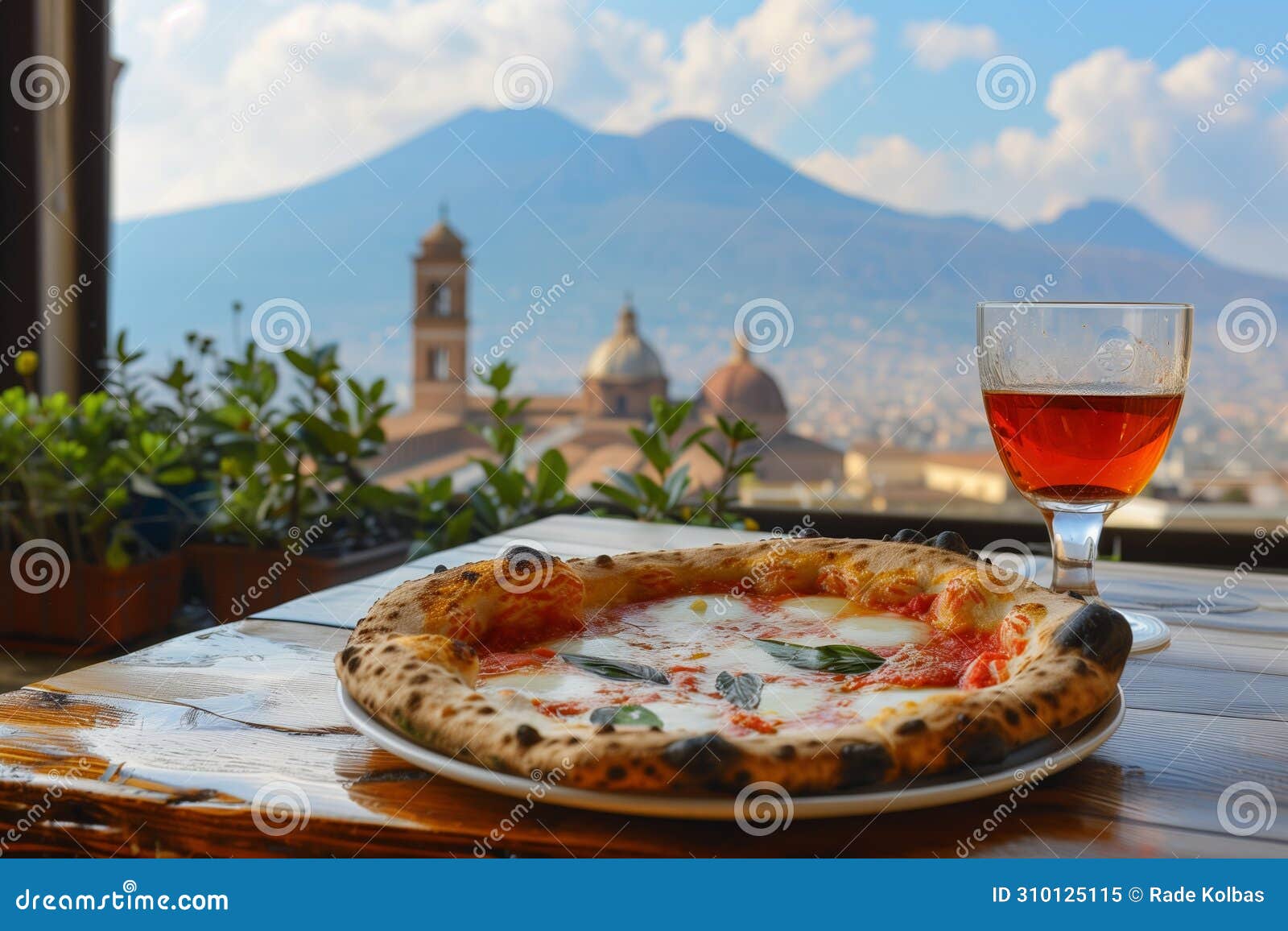 Authentic Neapolitan Pizza with a Backdrop of Mount Vesuvius and Naples ...