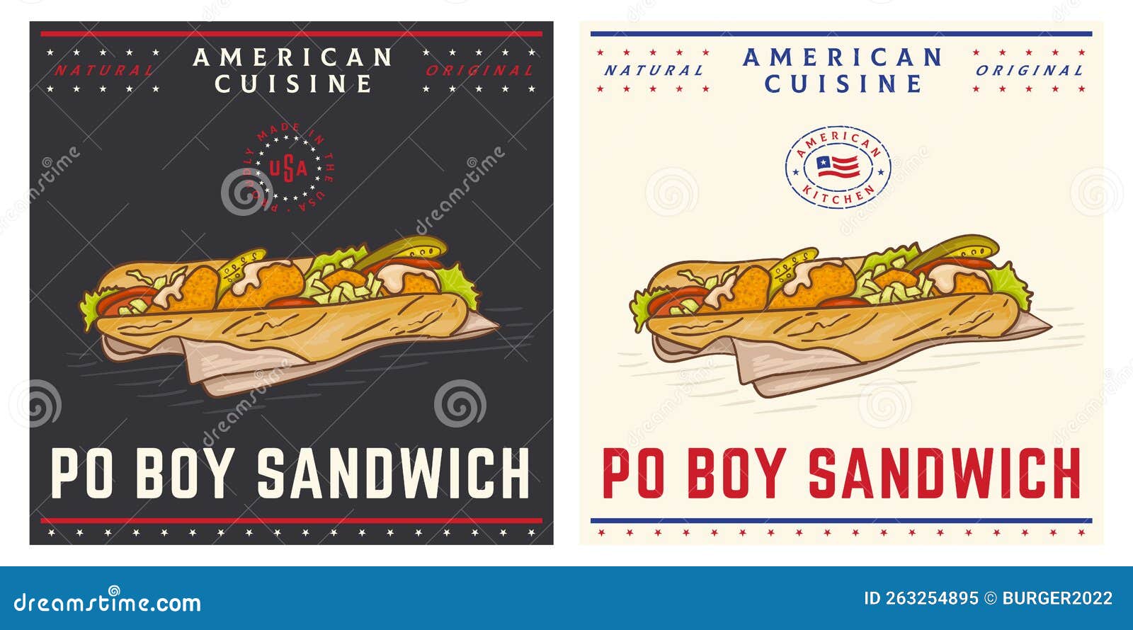 Authentic New Orleans Shrimp Po Boy Sandwich Stock Vector ...