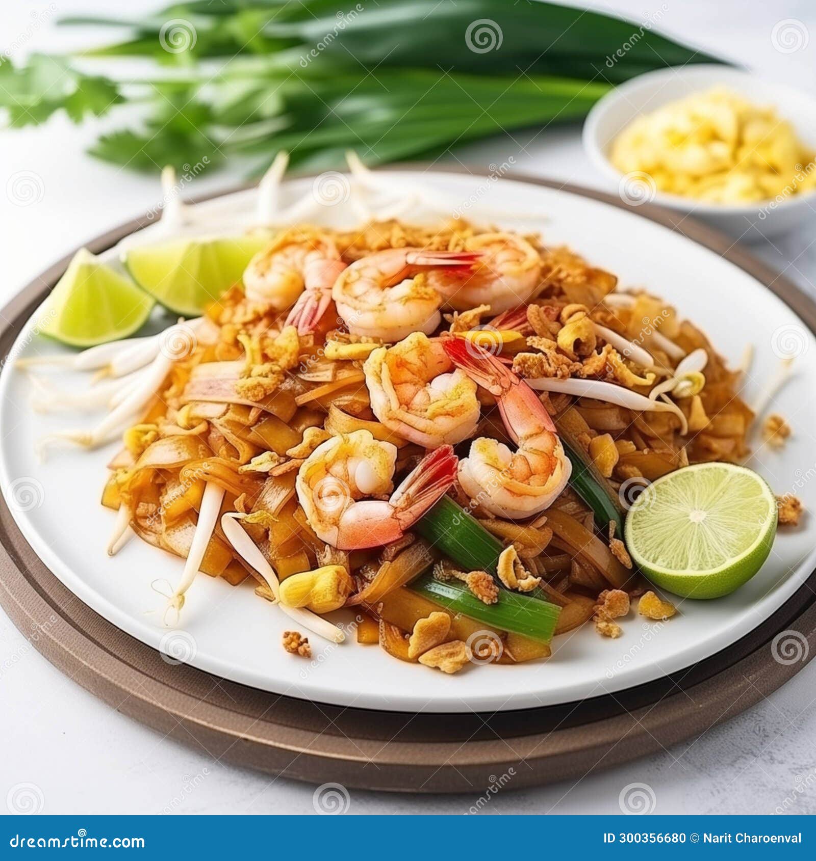 Authentic Pad Thai Delight: a Culinary Masterpiece on White Wood ...