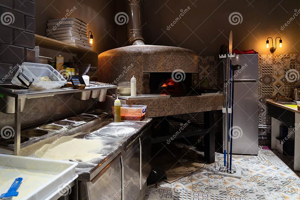 Authentic Pizzeria Kitchen Interior Stock Image - Image of design ...