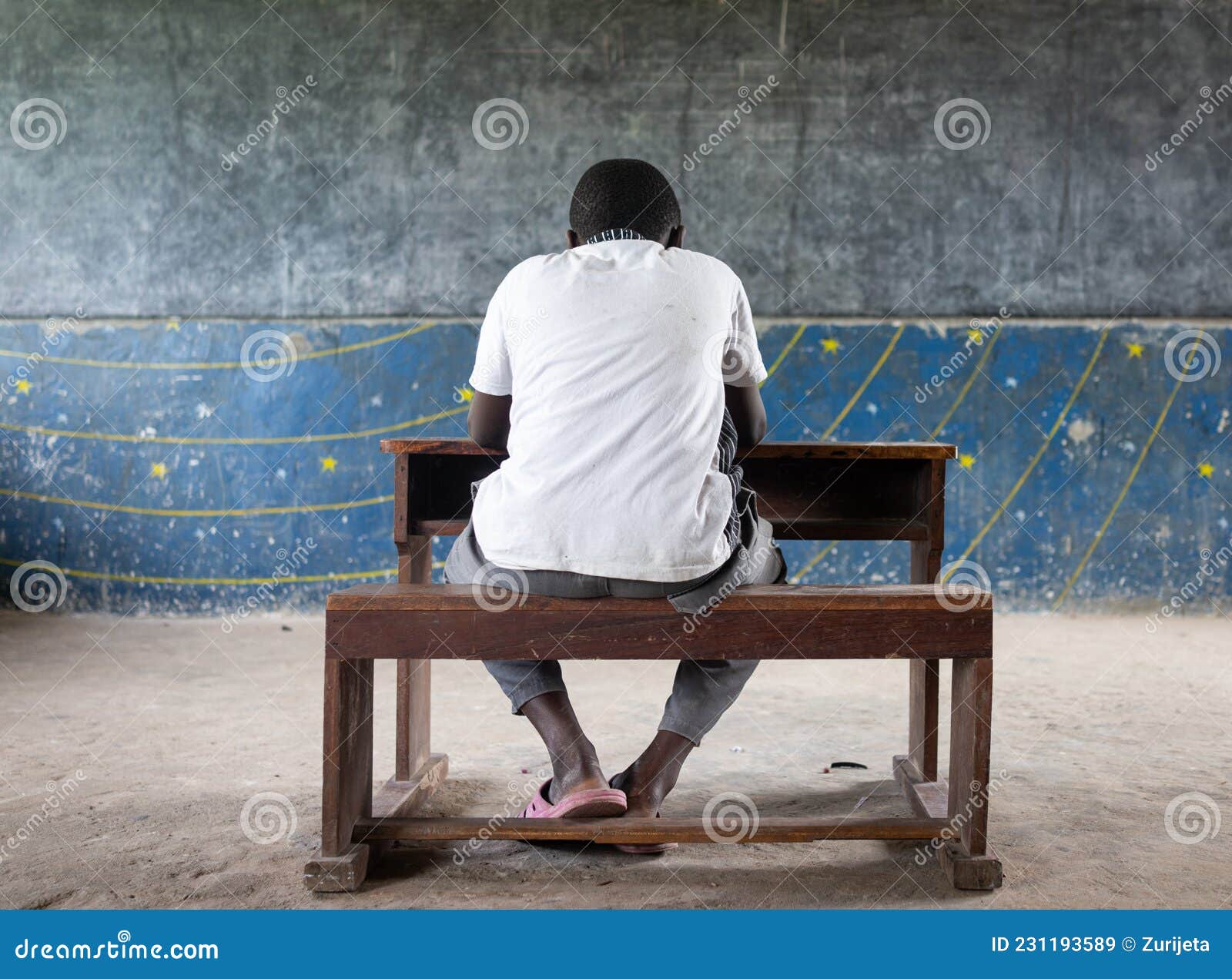 Authentic Poor Shool Classroom With Good Boys Studying Stock ...