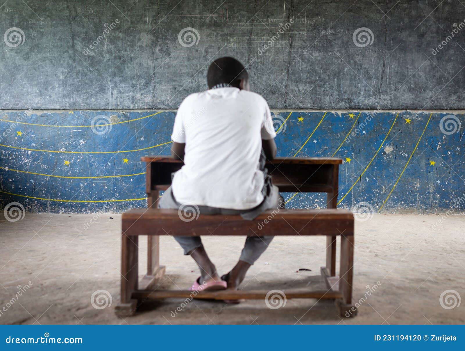 Authentic Poor Shool Classroom with Good Boys Studying Stock Photo ...