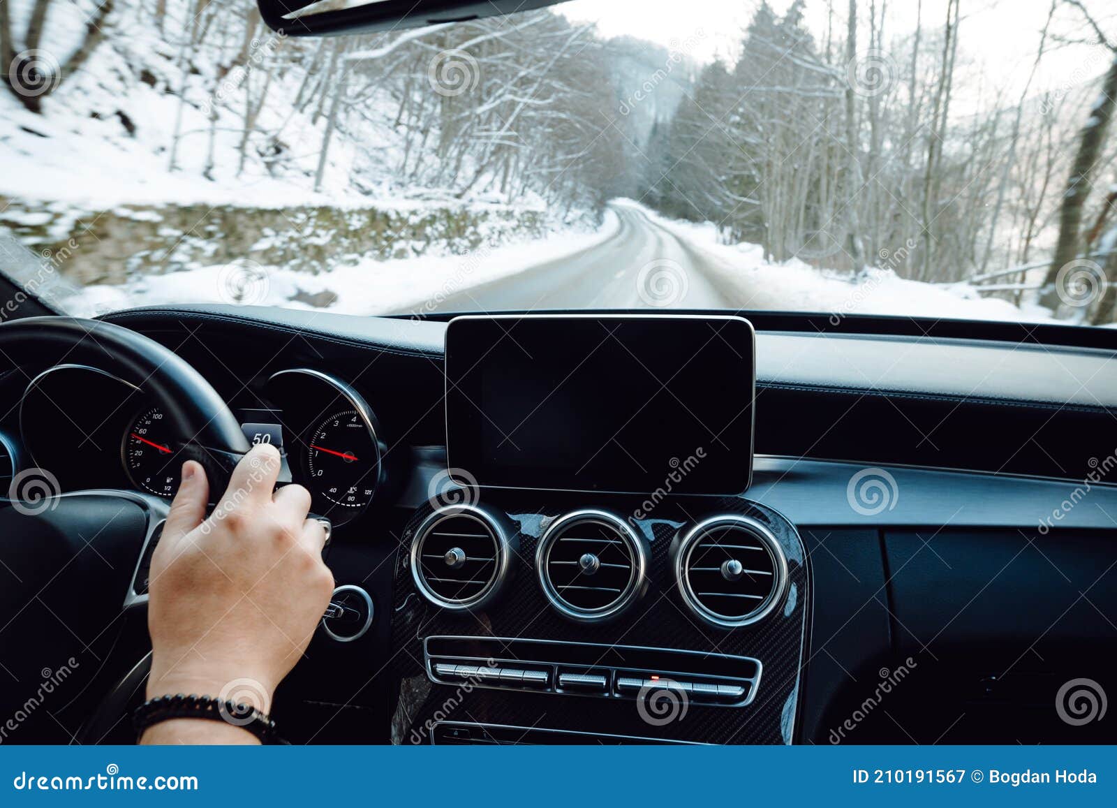 Authentic Portrait of Driver on Mountain Curvy Roads. Driver Hands and ...