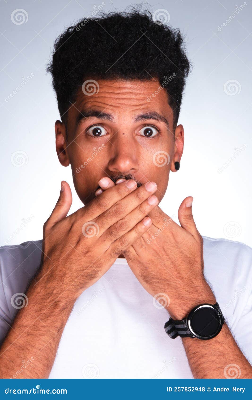 Authentic Portrait - Handsome Black Man Making Expressions with White ...