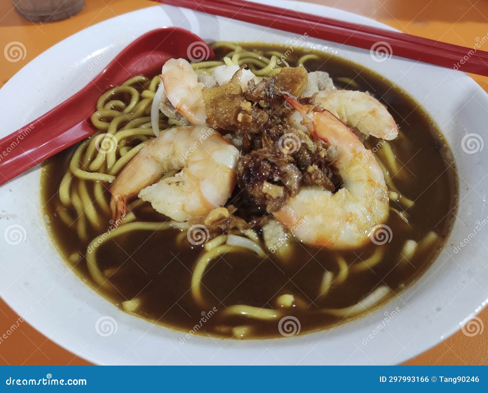 Authentic Prawn Mee or Noodle with Shrimps Stock Photo - Image of spicy ...