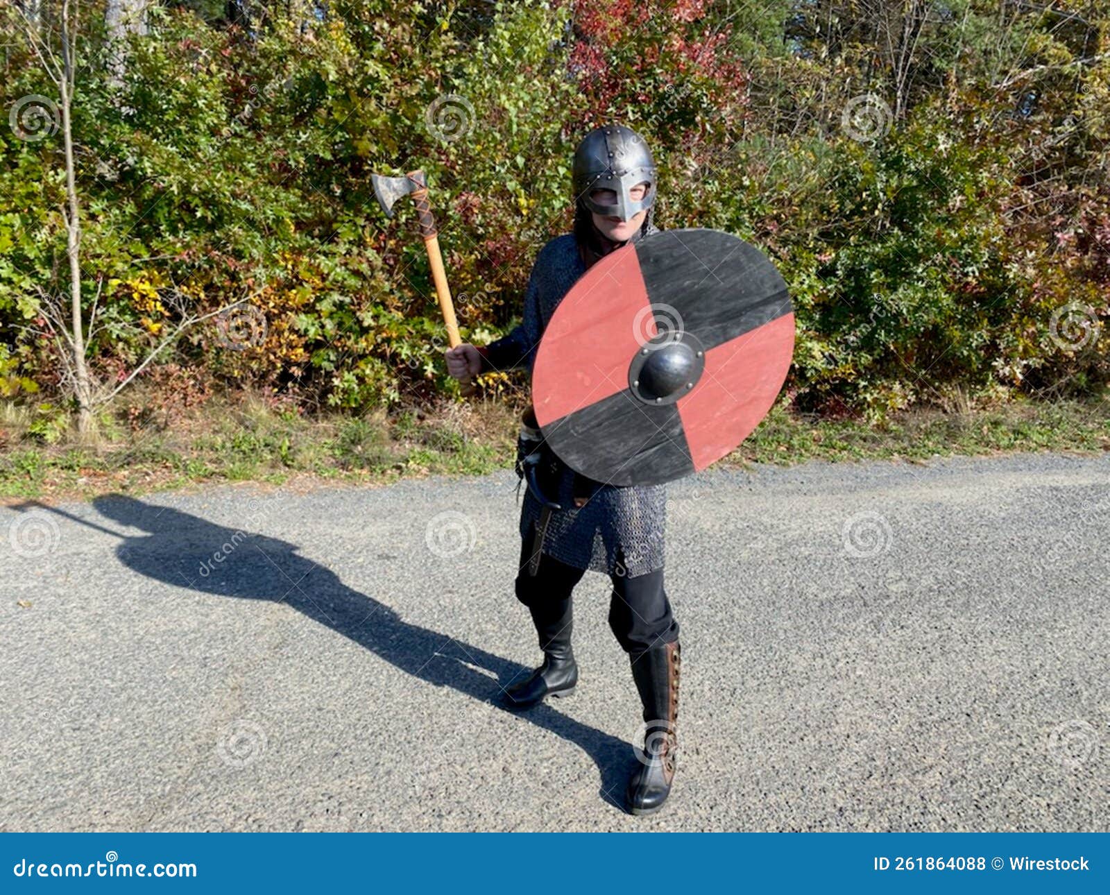 Viking with Axe, Shield and Helmet Stock Photo - Image of warrior ...