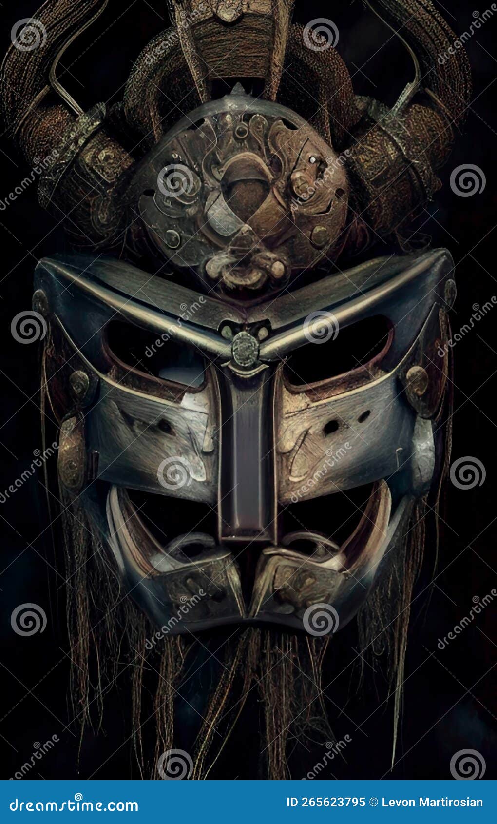 Authentic Samurai Combat Mask Close-up. Stock Illustration ...