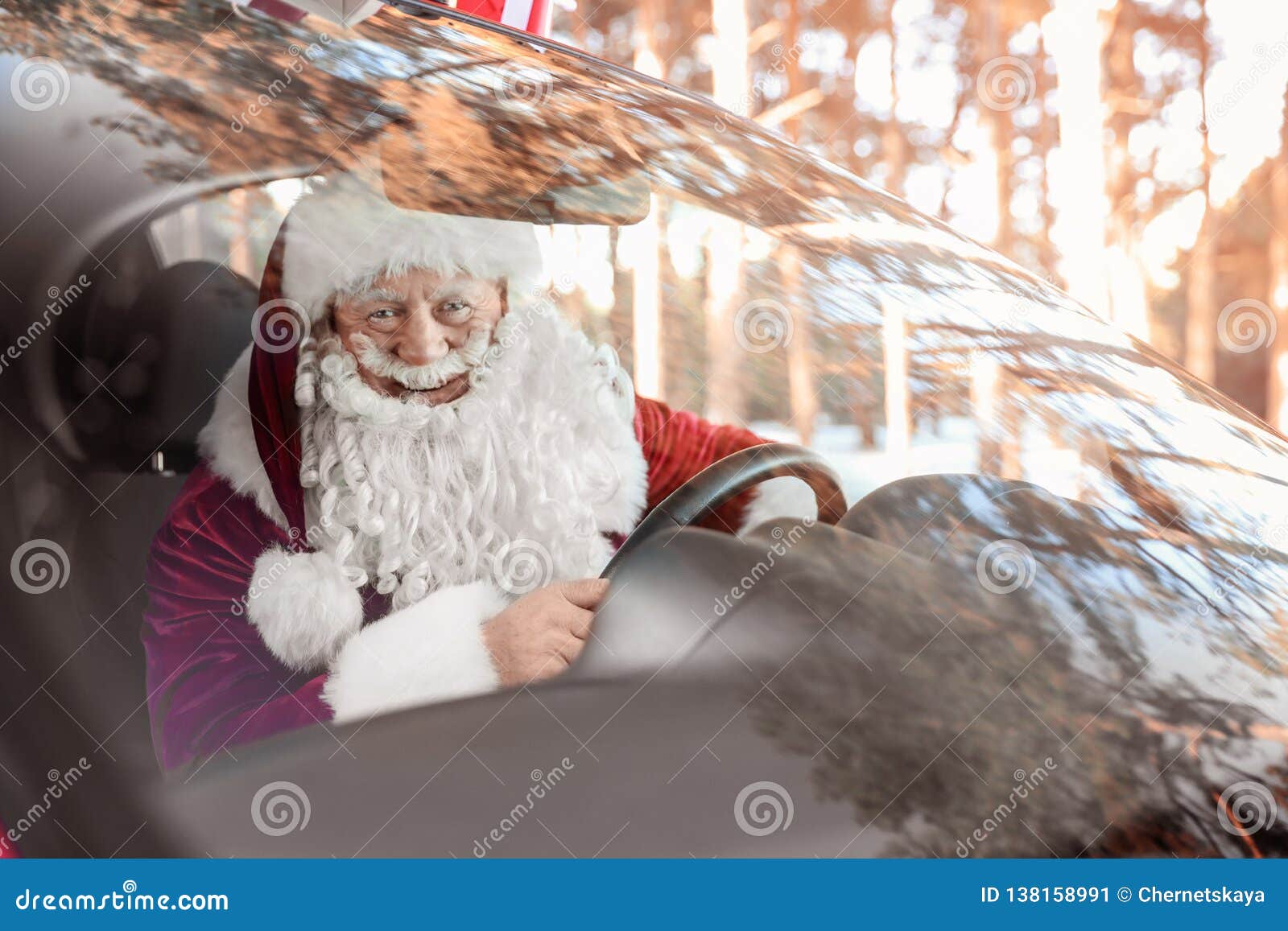 Authentic Santa Claus in Car Stock Image - Image of season, beard ...