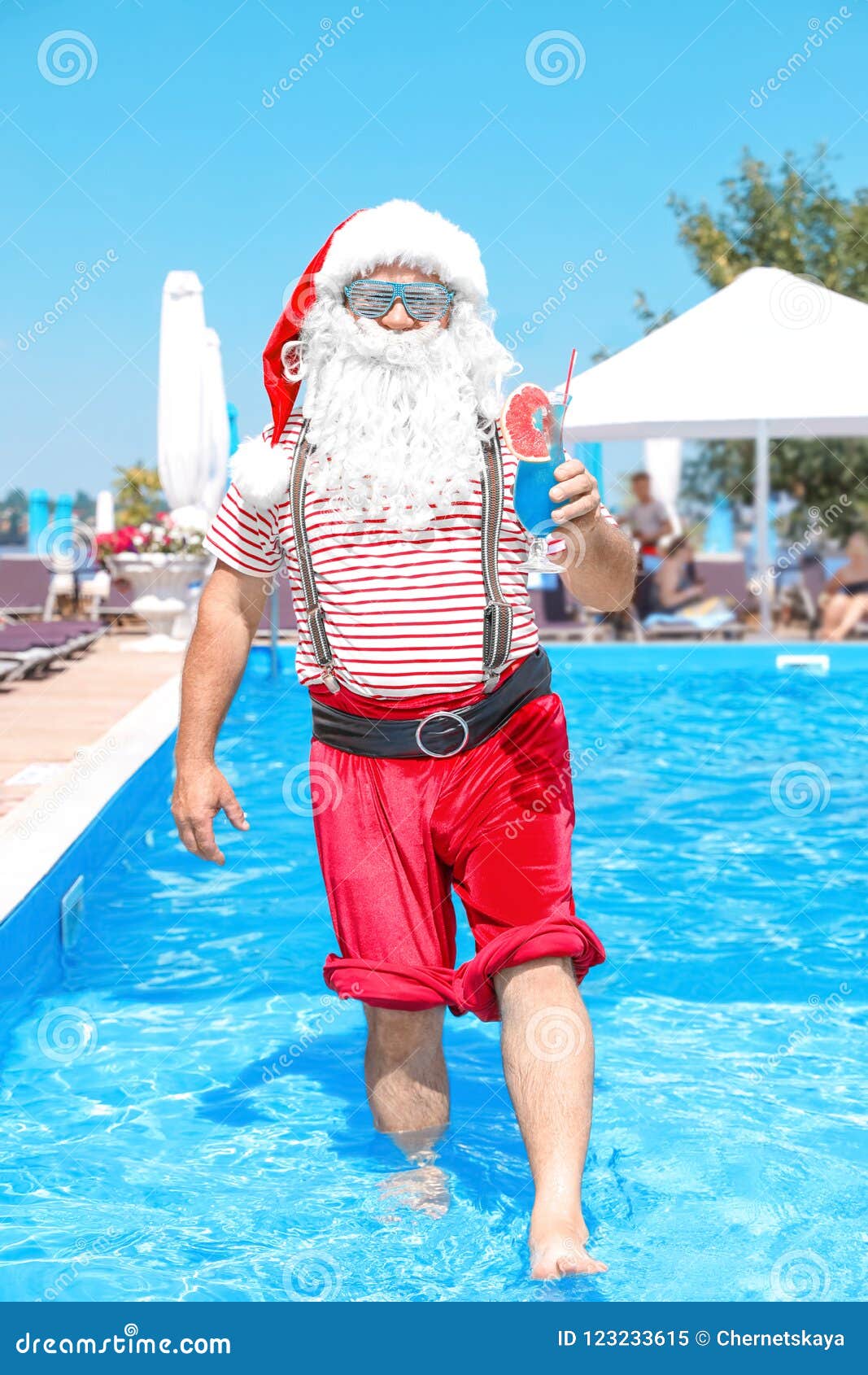 Authentic Santa Claus with Cocktail in Pool Stock Image - Image of ...