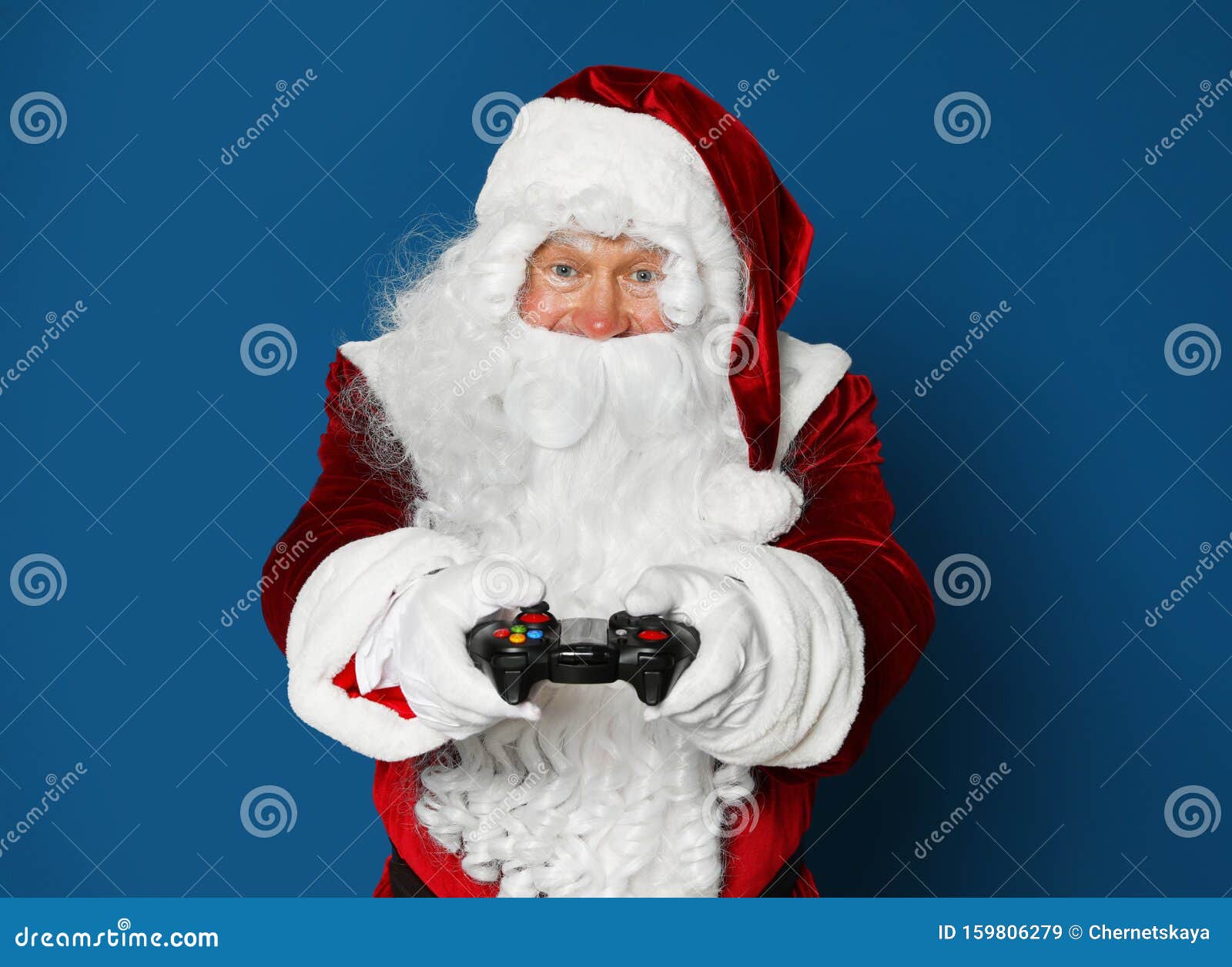Authentic Santa Claus with Game Controller on Background Stock Image ...