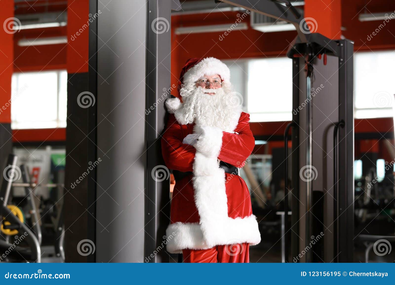 Authentic Santa Claus in Gym Stock Image - Image of male, december ...