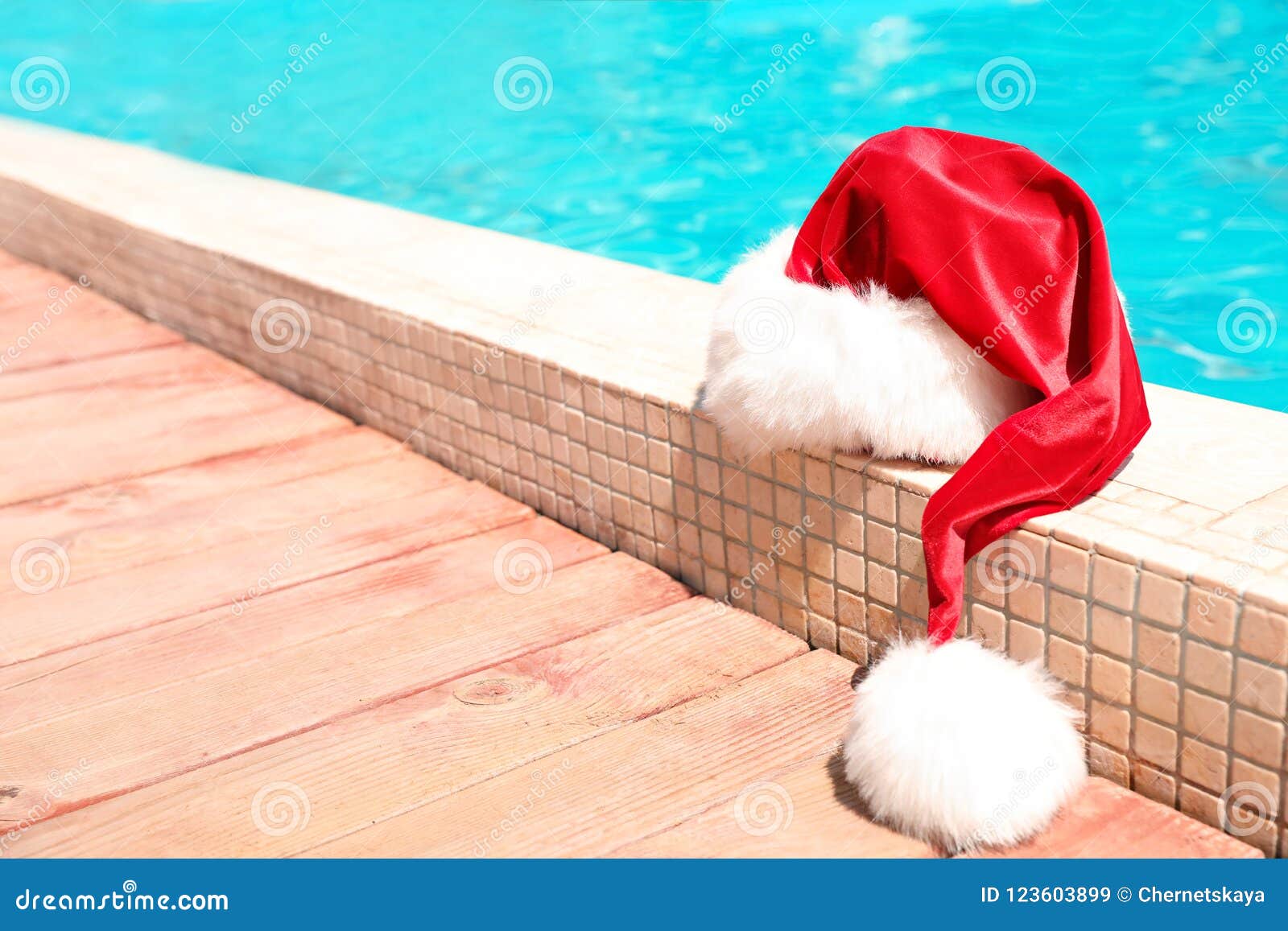 Authentic Santa Claus Hat Near Pool Stock Image - Image of christmas ...