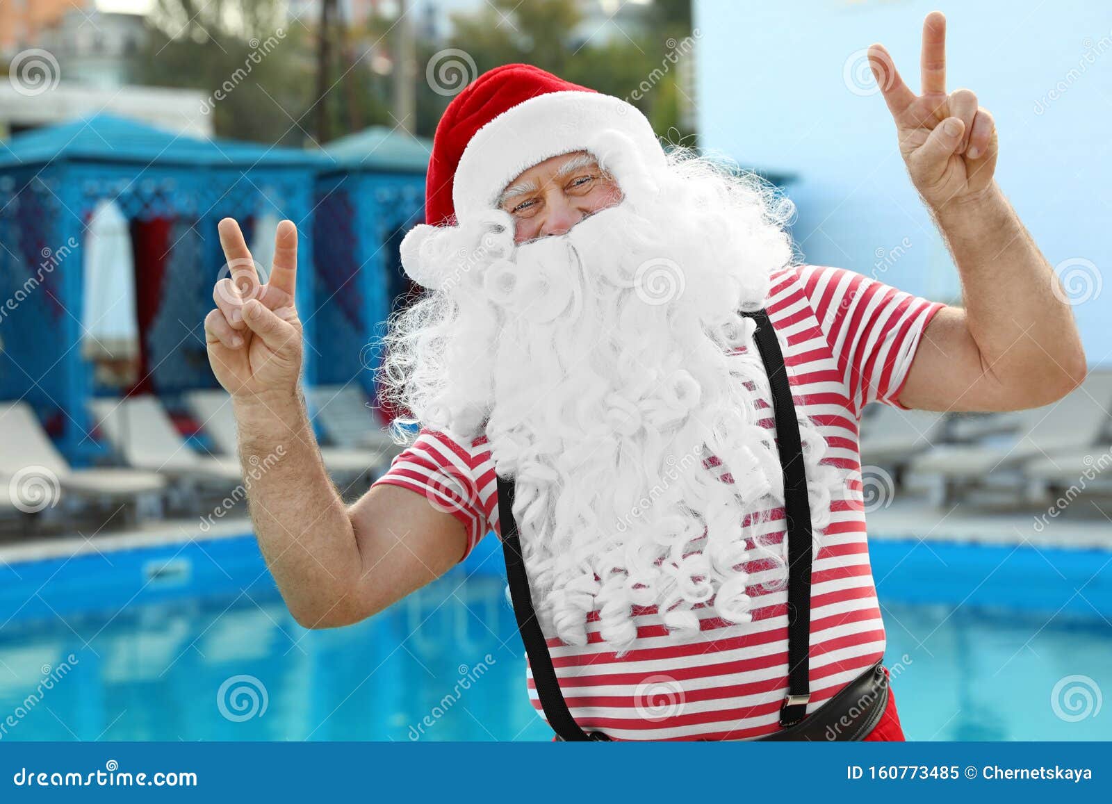 Authentic Santa Claus Having Fun Near Pool Stock Image - Image of ...