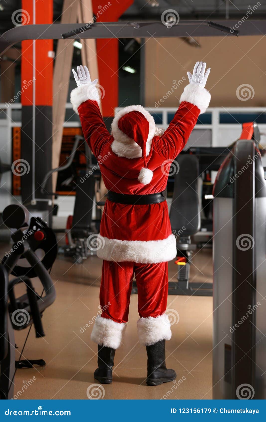 Authentic Santa Claus Training in Gym Stock Image - Image of christmas ...