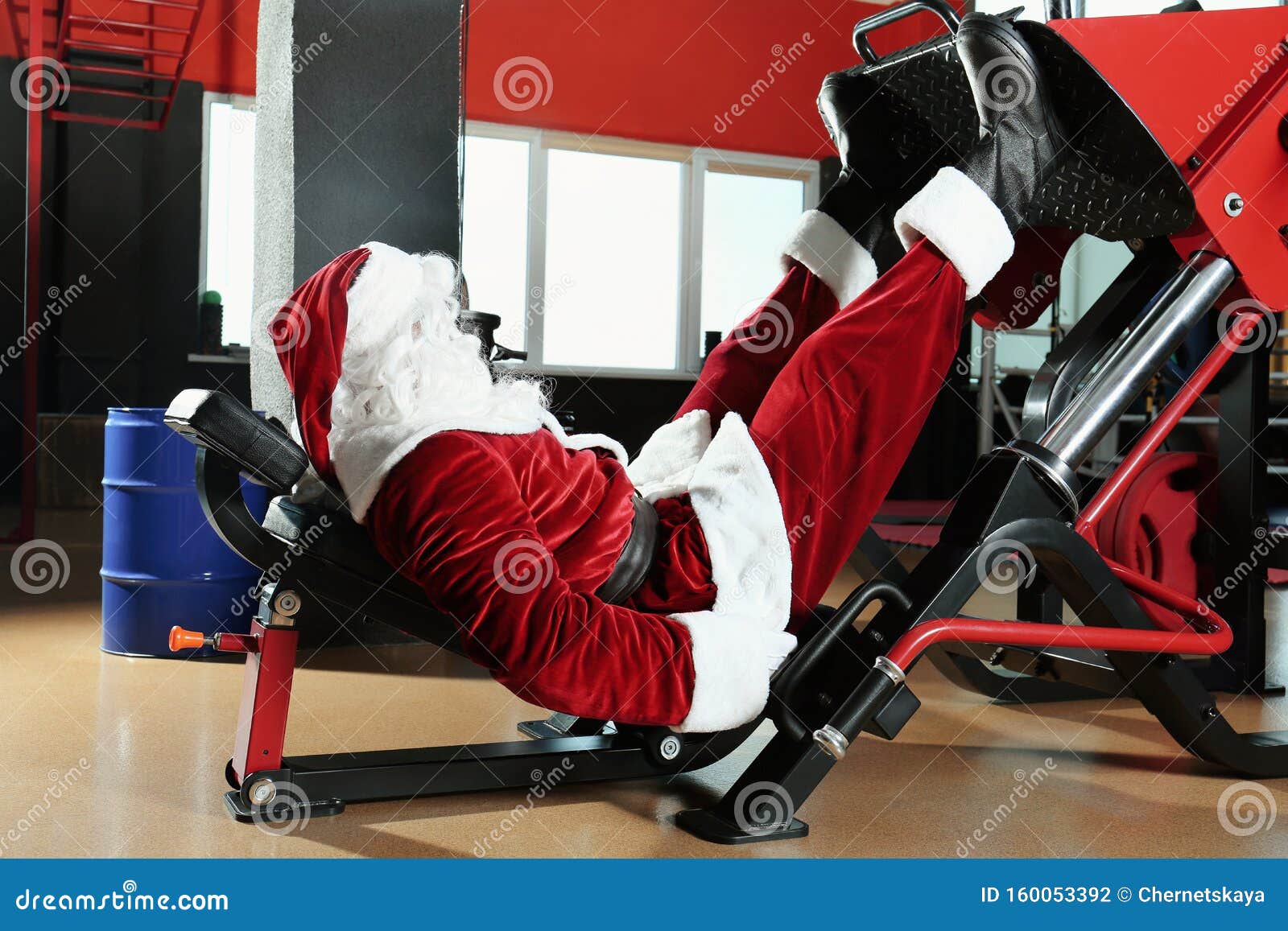 Authentic Santa Claus Training in Gym Stock Photo - Image of costume ...