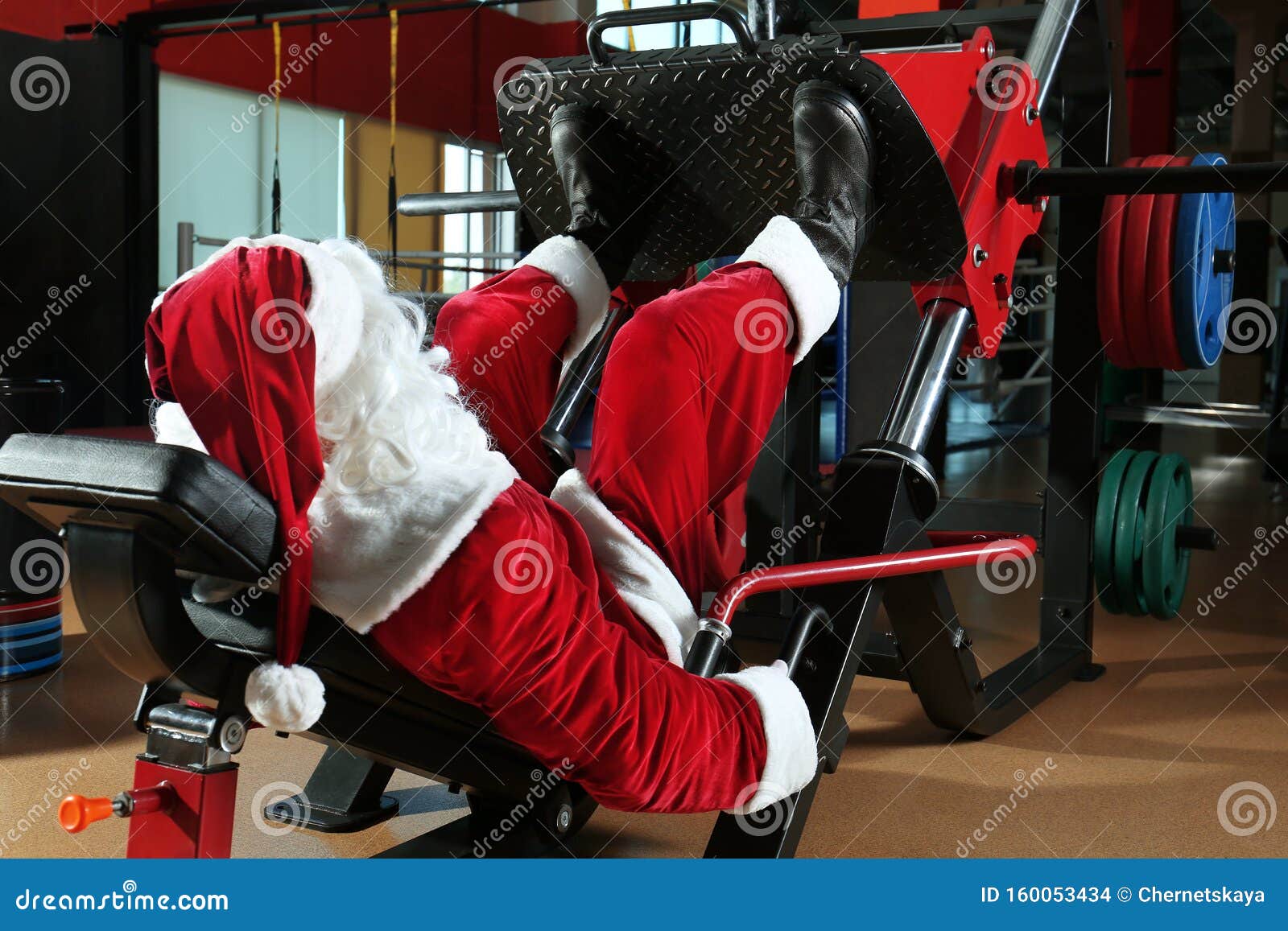 Authentic Santa Claus Training in Gym Stock Photo - Image of person ...