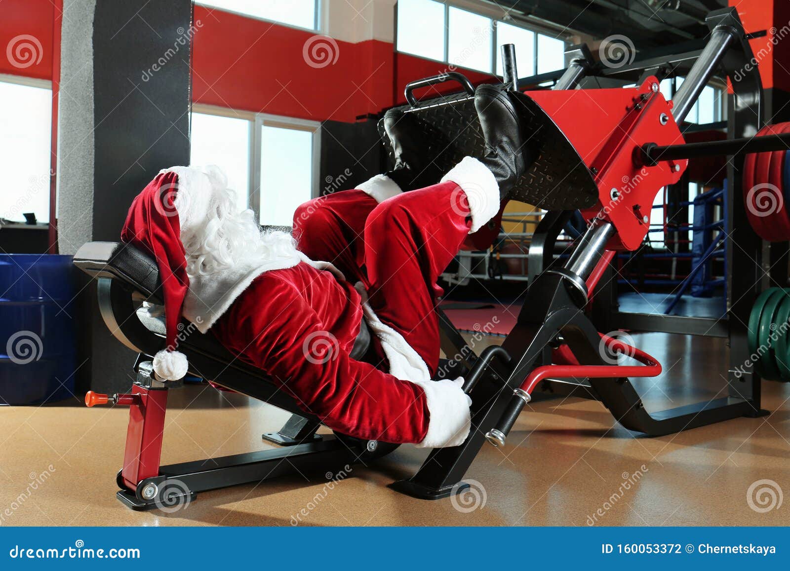 Authentic Santa Claus Training in Gym Stock Photo - Image of funny ...