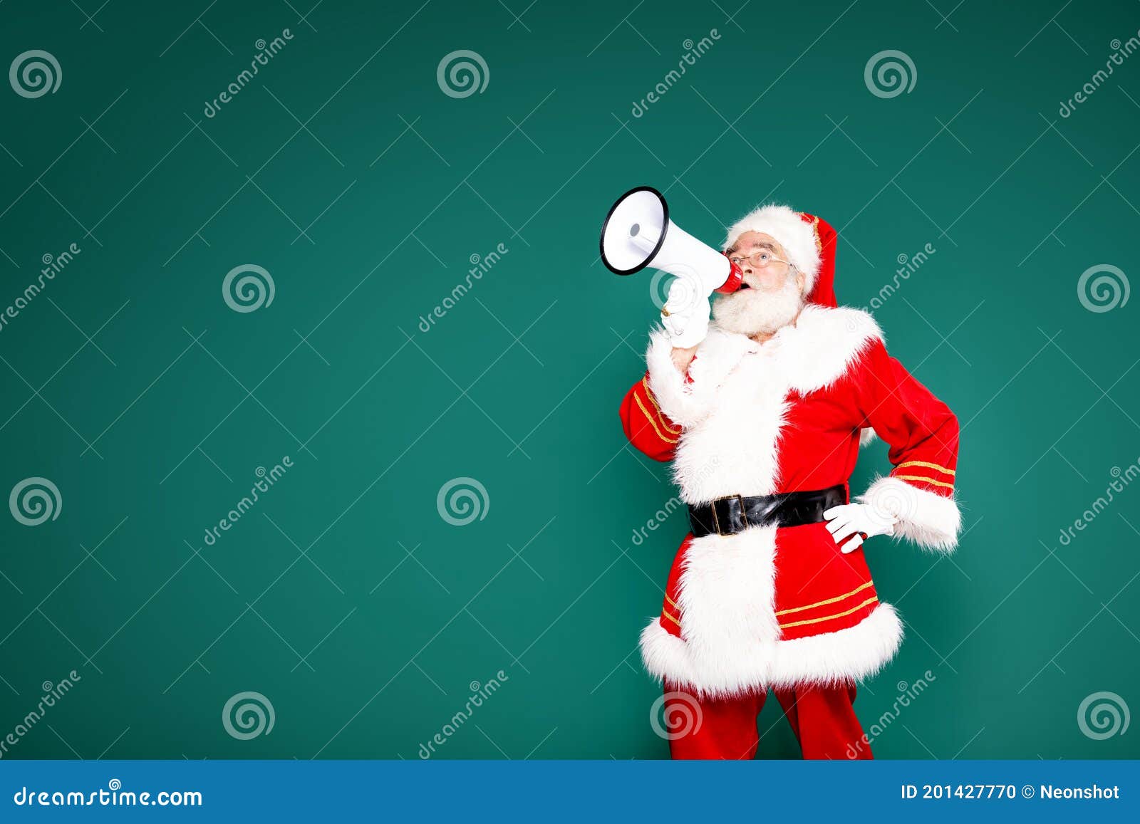 Authentic Santa Claus with White Beard Screaming through Megaphone ...