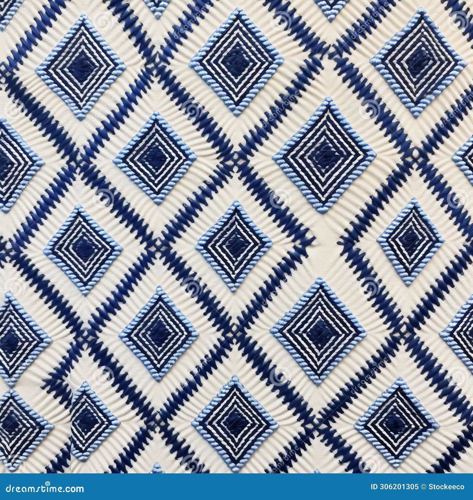Authentic Shibori Inspired Blue and White Diamond Pattern Fabric Stock ...