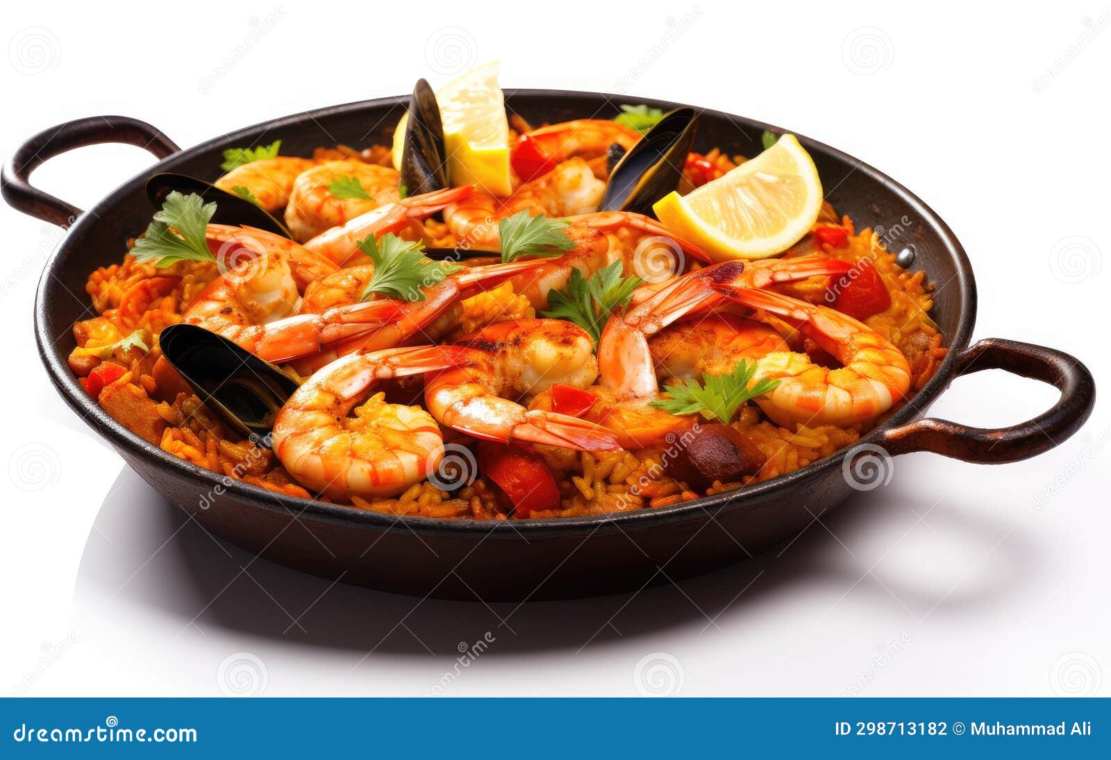 Authentic Spanish Paella Capture on White Background Stock Photo ...
