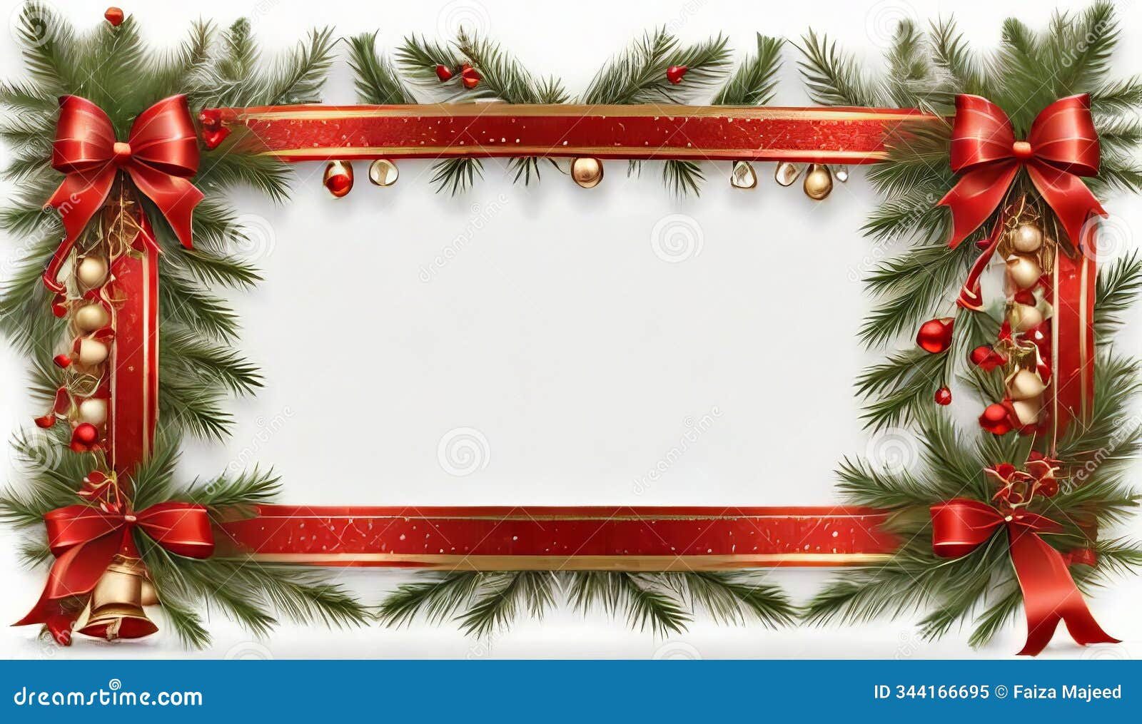 Authentic Sparkling Fir-Tree Rectangle Frame with Red Bow and Bells ...