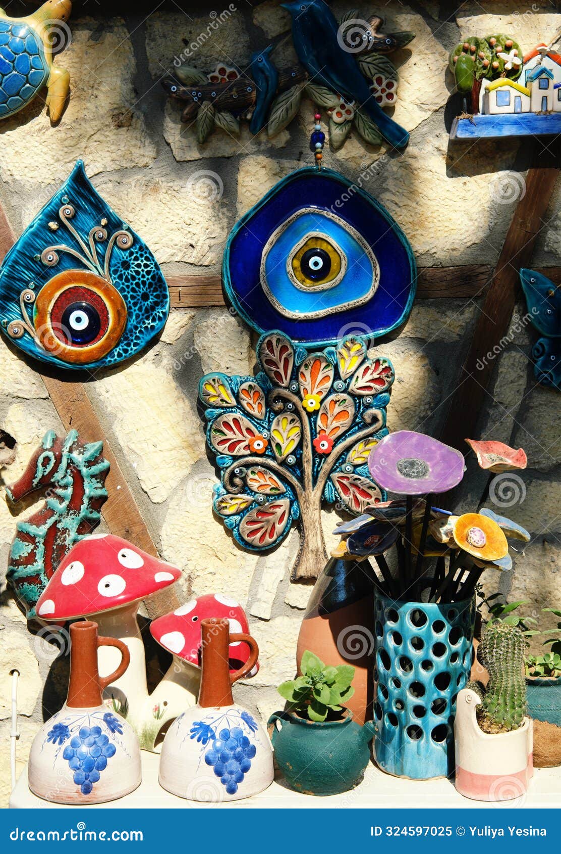 Authentic Turkish Ceramics and Handmade Pottery Display Stock Image ...