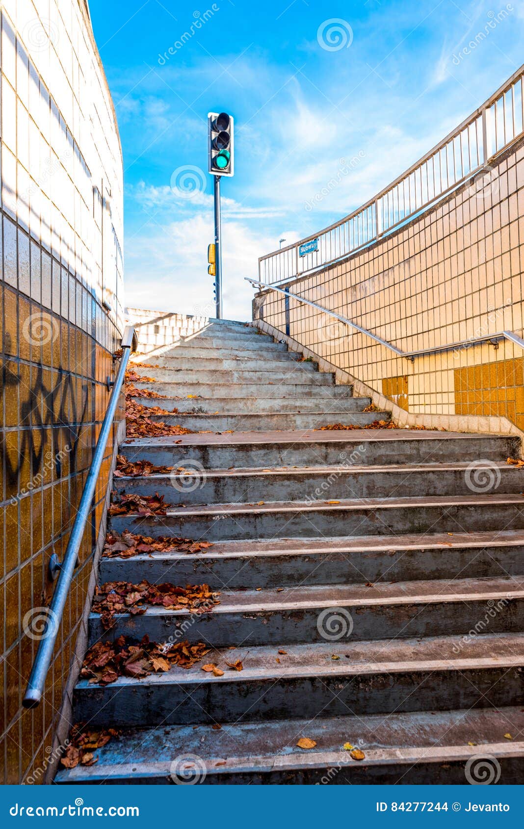 Authentic Urban Staircase in Underground Passage with Exit To Traffic ...