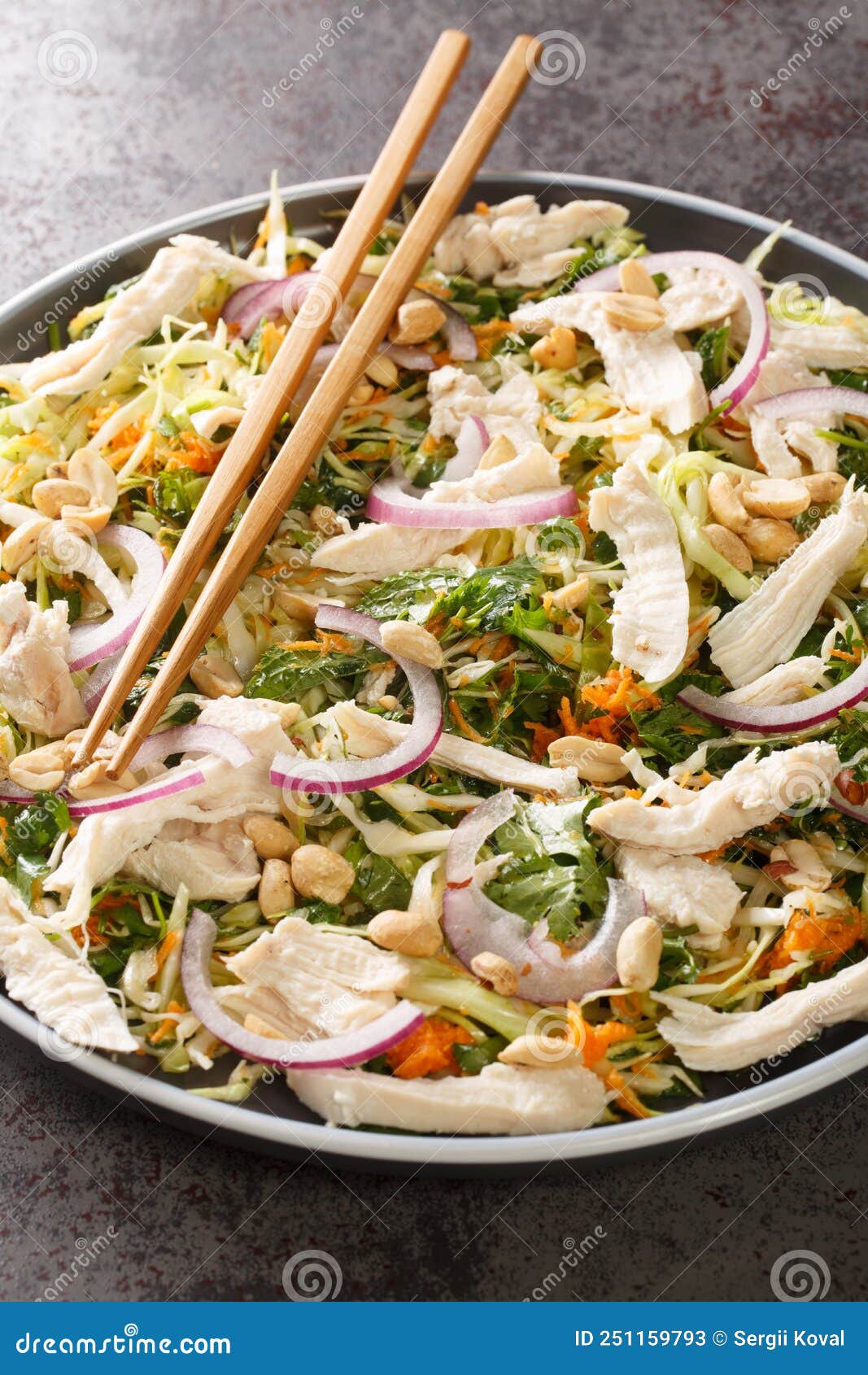 Authentic Vietnamese Chicken Salad Goi Ga Close-up in a Plate. Vertical ...