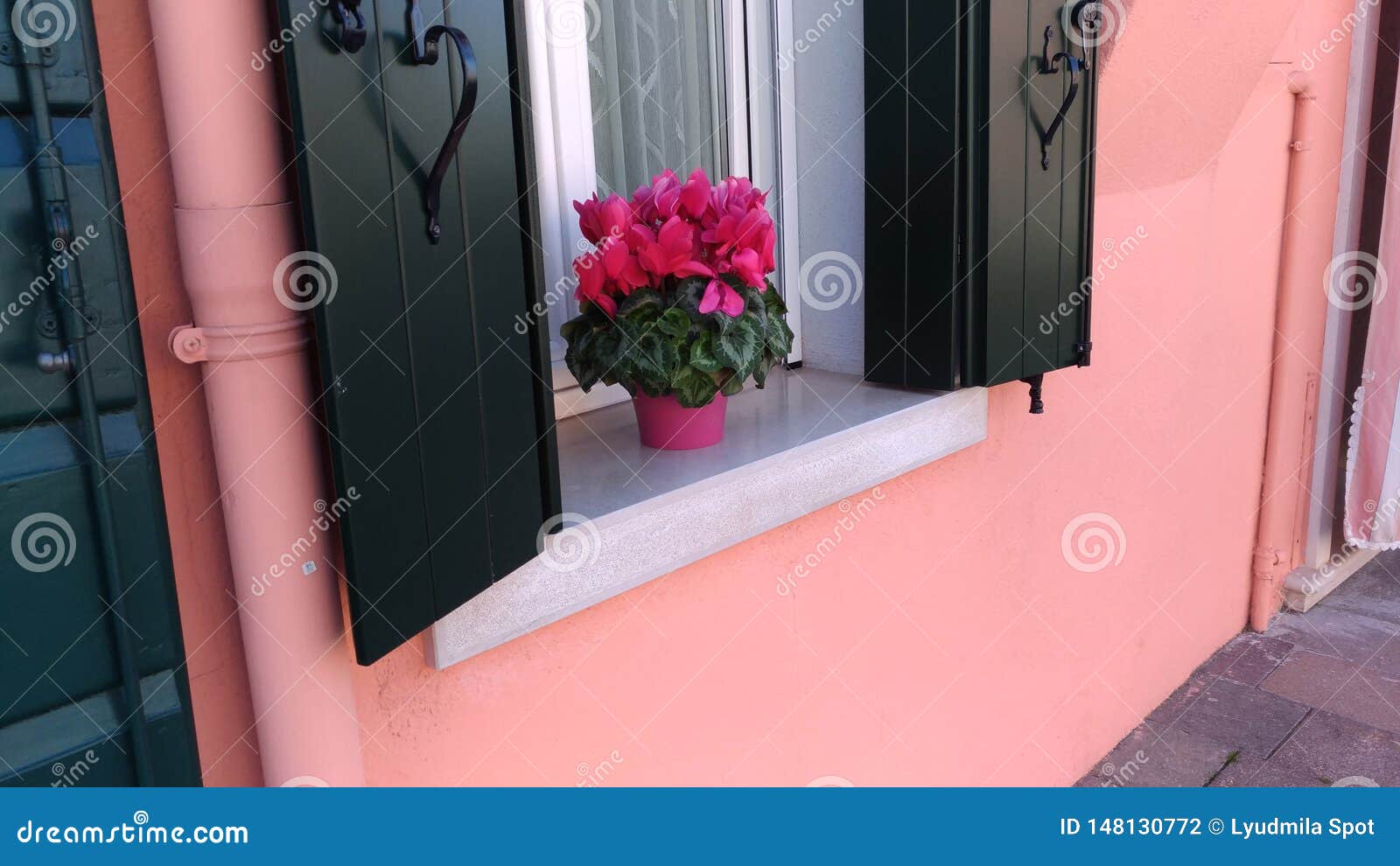 Authentic Window with Green Shutters in Mediterranean Style Old Window ...