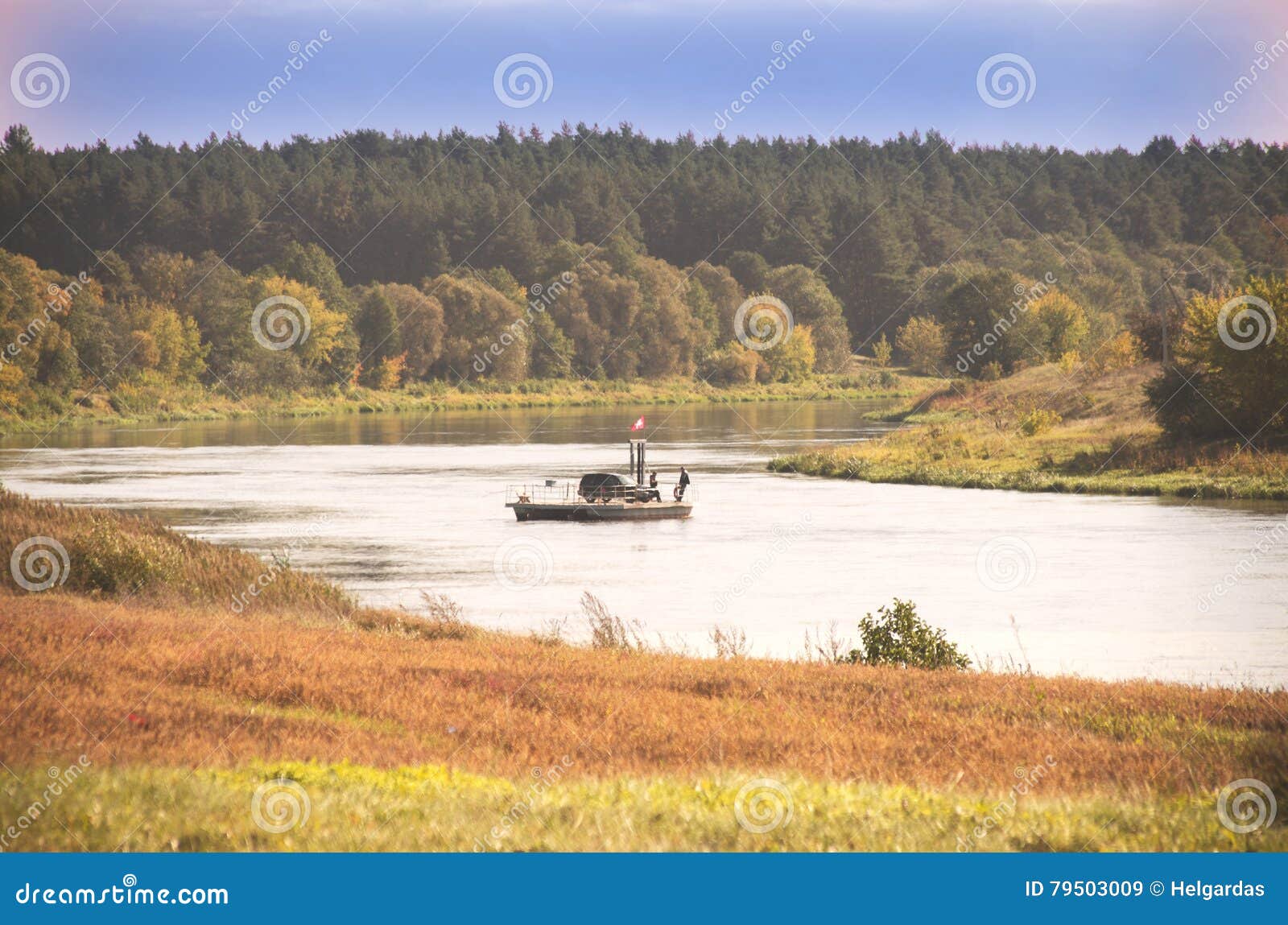 Authentic Wooden Ferry through the Neris River, Lithuania Editorial ...