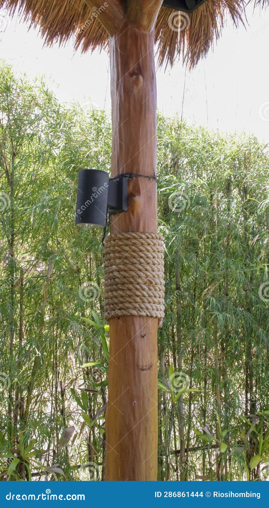 An Authentic Wooden Pillar with Rope for Decoration Rustic Look Also ...
