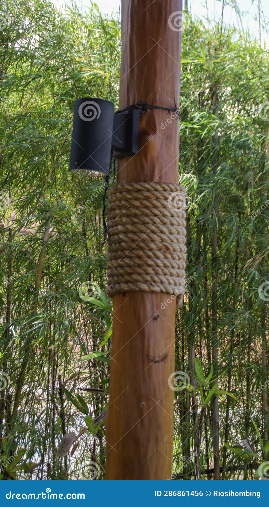 An Authentic Wooden Pillar with Rope for Decoration Rustic Look Also ...