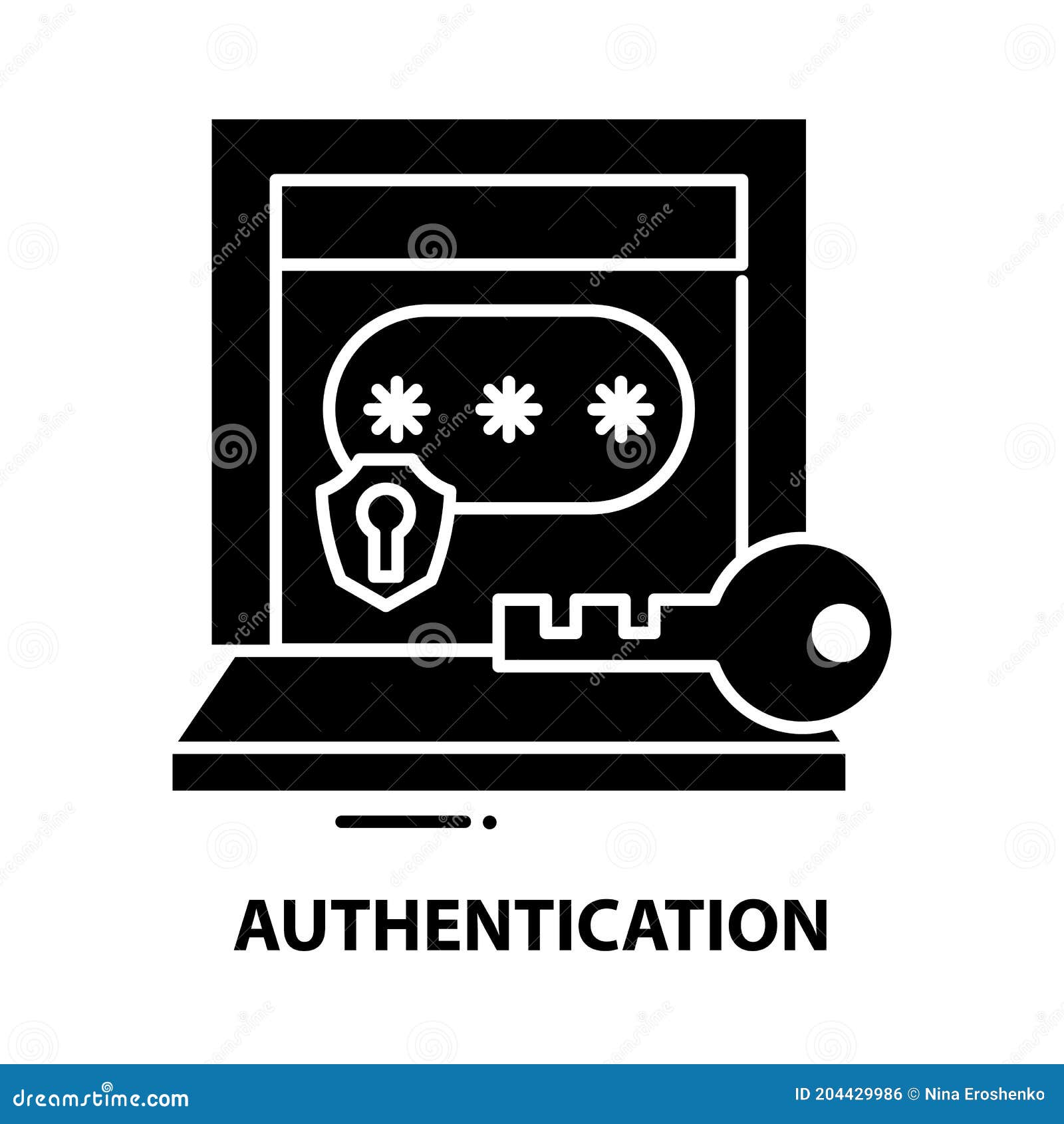 Authentication Icon, Black Vector Sign with Editable Strokes, Concept ...