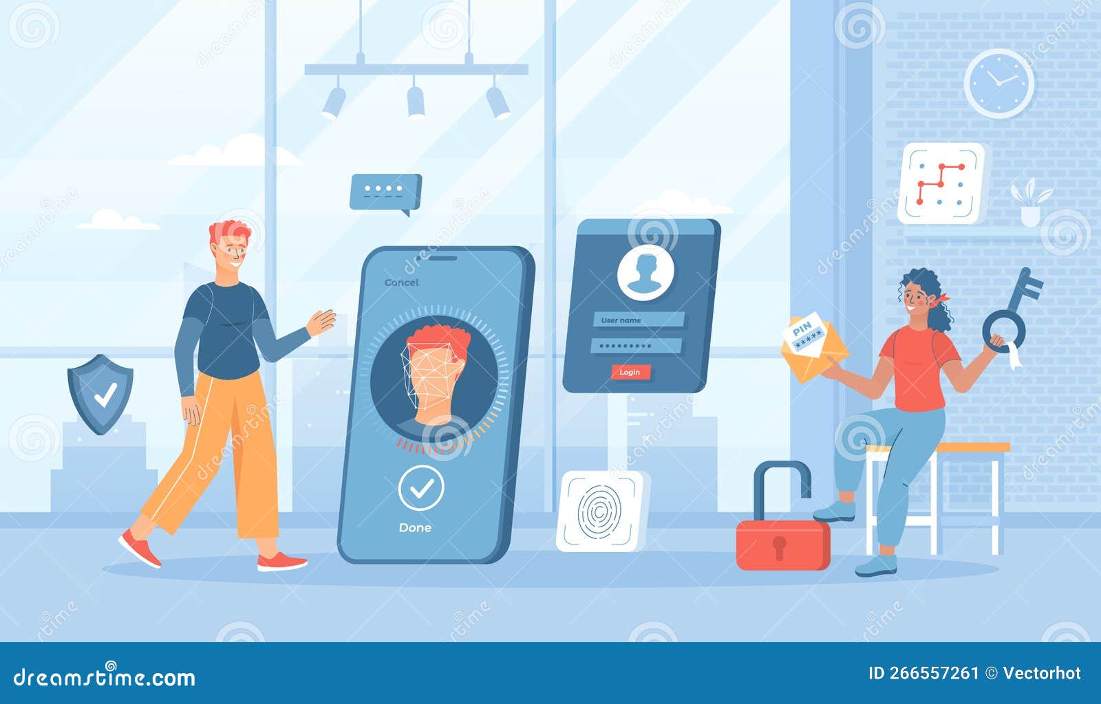 Authentication And Identity Verification. Face, Fingerprint Recognition, Pin Pattern Locking ...