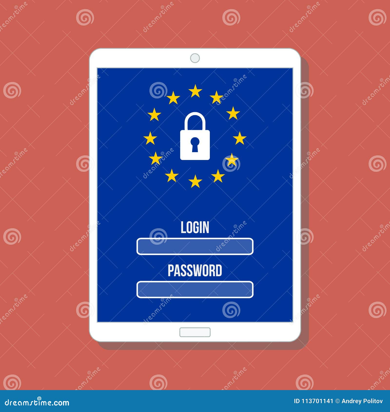 Authentication Page on Digital Tablet Screen with Gdpr Protection Sign ...